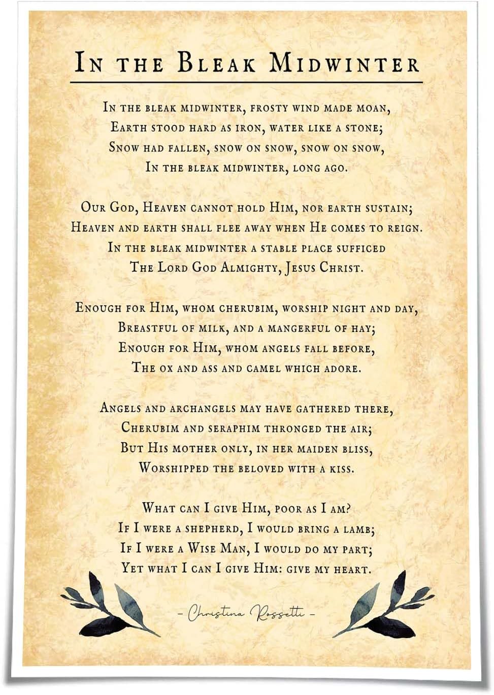 Amazon.com: Peastrog In The Bleak Midwinter Poem Wall Art Poetry Poster ...