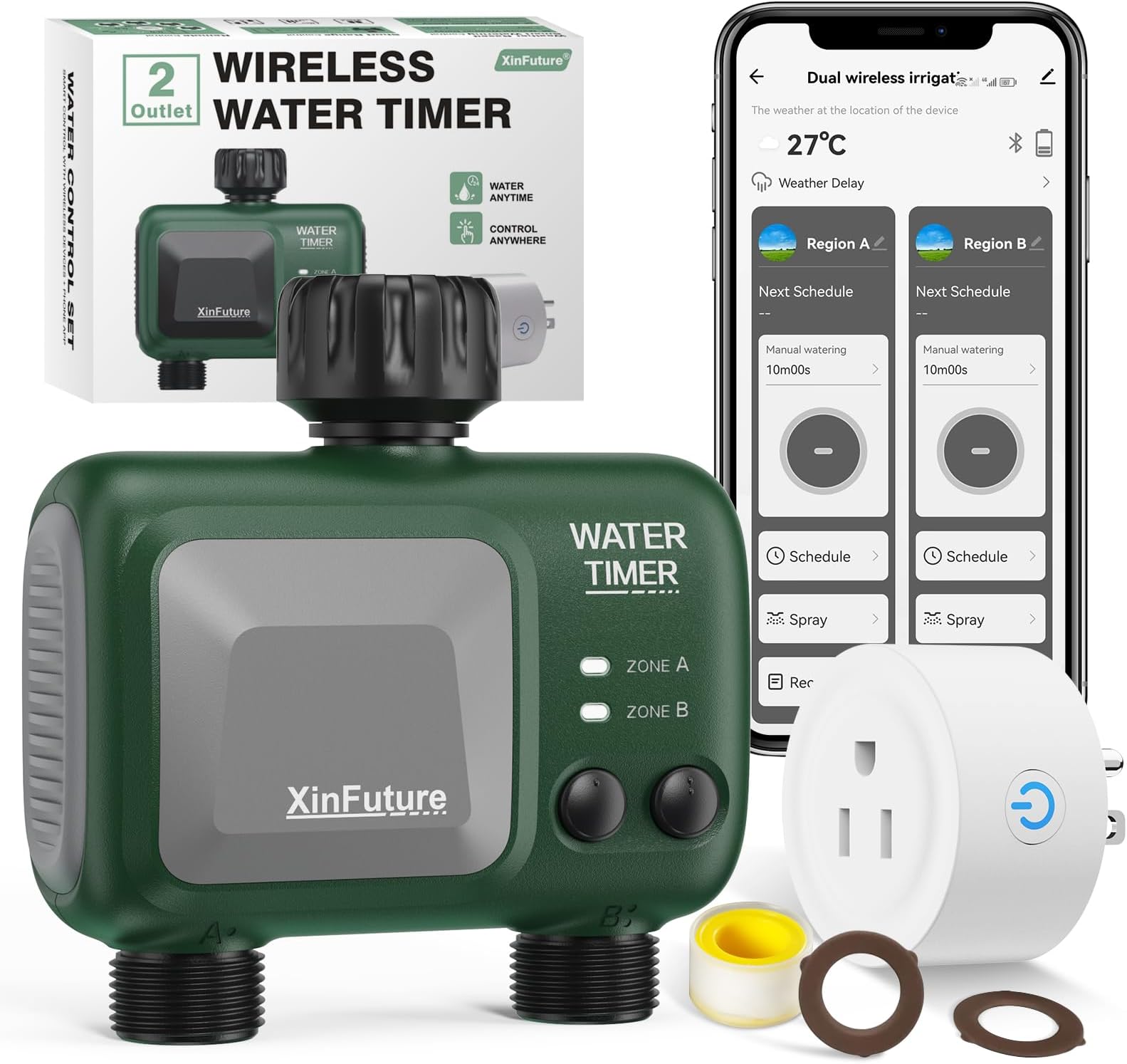 Amazon.com: Smart Sprinkler Timer 2 Zone with Gateway, XinFuture WiFi ...