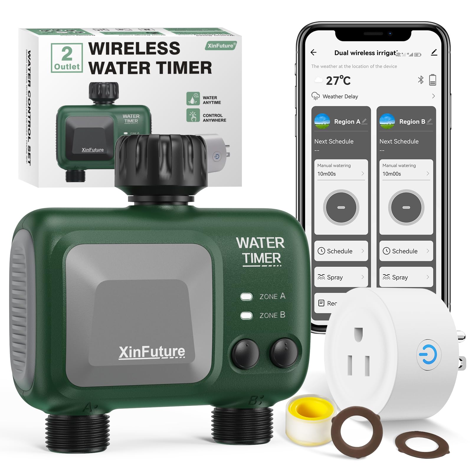 Amazon.com: Smart Sprinkler Timer 2 Zone with Gateway, XinFuture WiFi ...