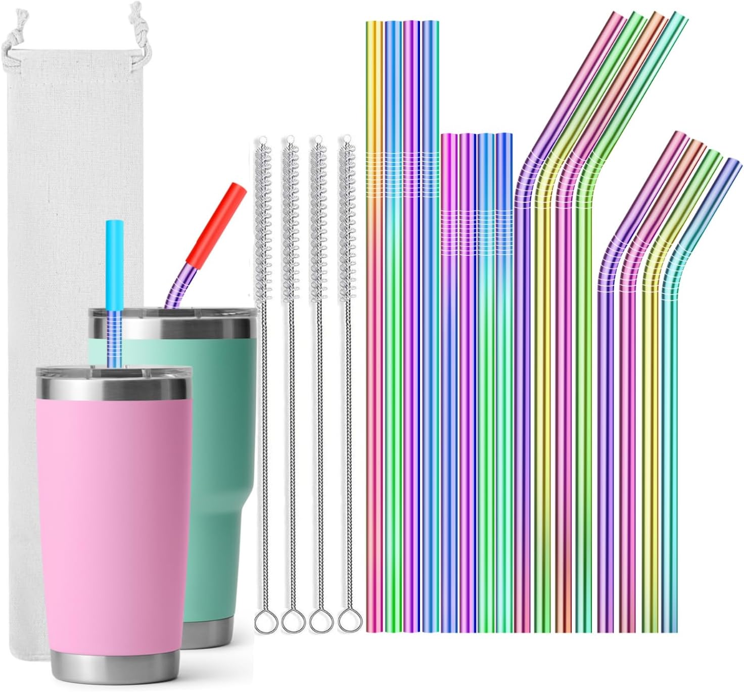 Amazon.com: Hiware 12-Pack Rainbow Metal Straws Reusable with Case ...