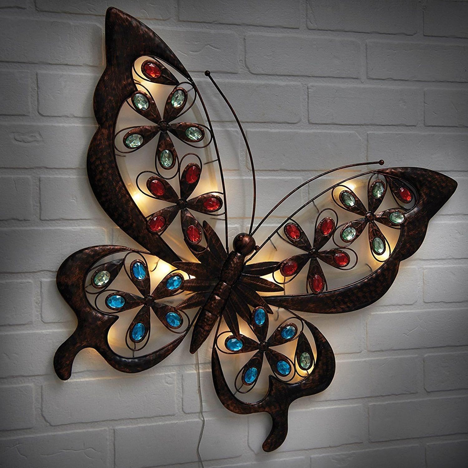 Y Homeware Butterfly Solar Powered Outdoor Garden Metal Wall Art, Solar ...