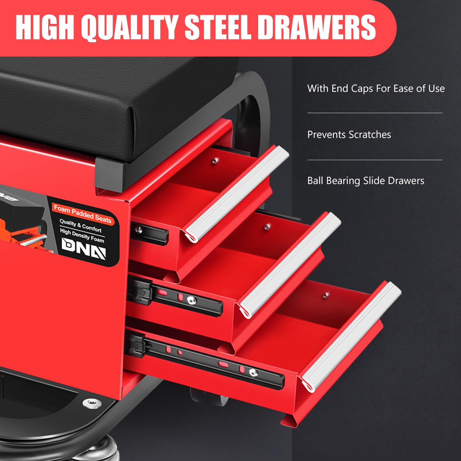 Snapklik.com : DNA Motoring 3-Drawer Rolling Mechanic Seat Garage Shop Roller Stool