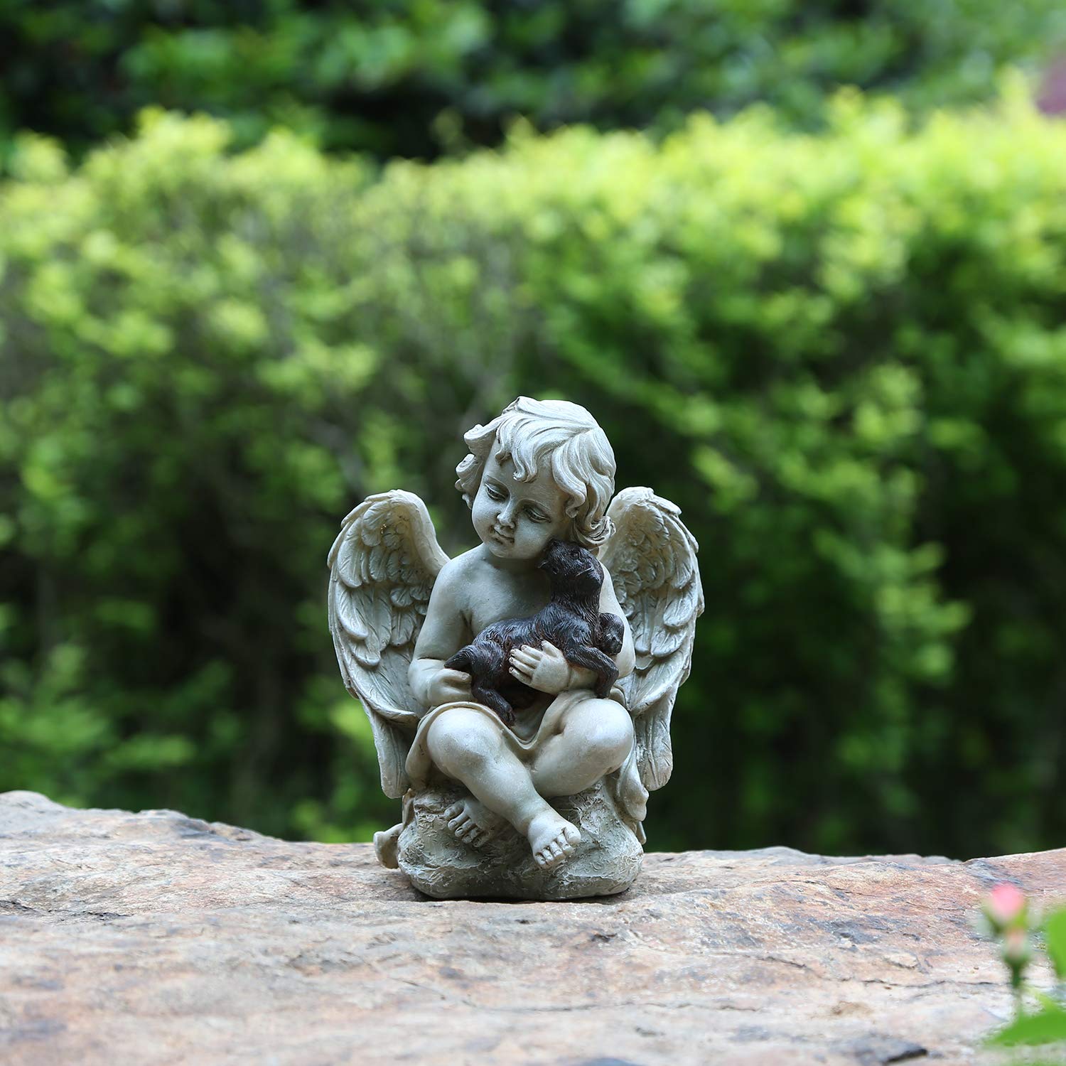 Angel Holding Dog Statue