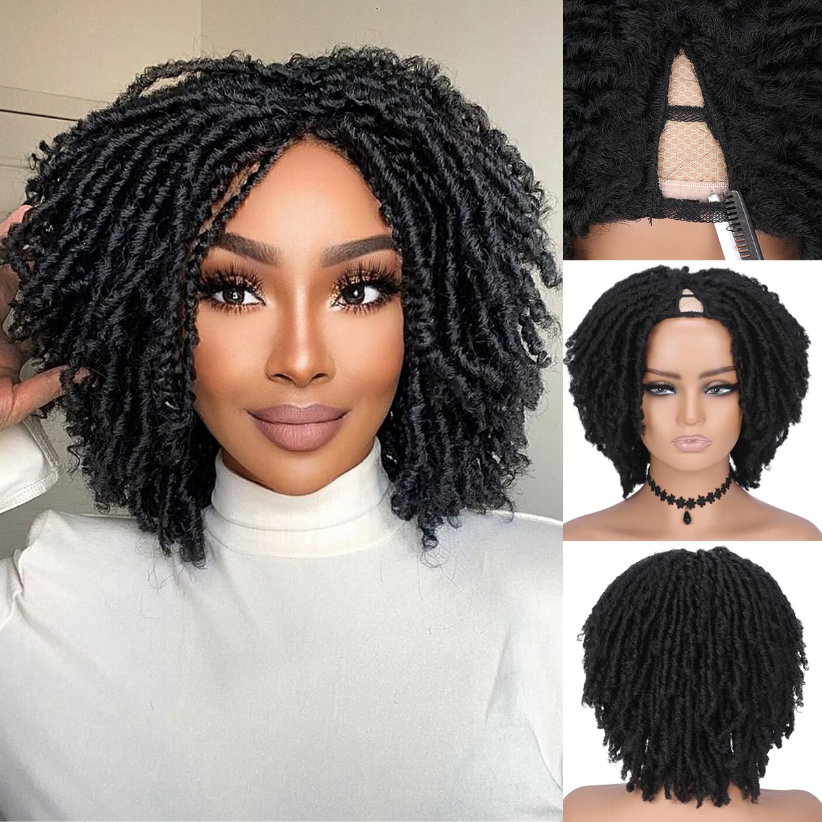 Amazon.com : FANCEE Short Dreadlock Wigs V Part Faux Locs Wigs for ...