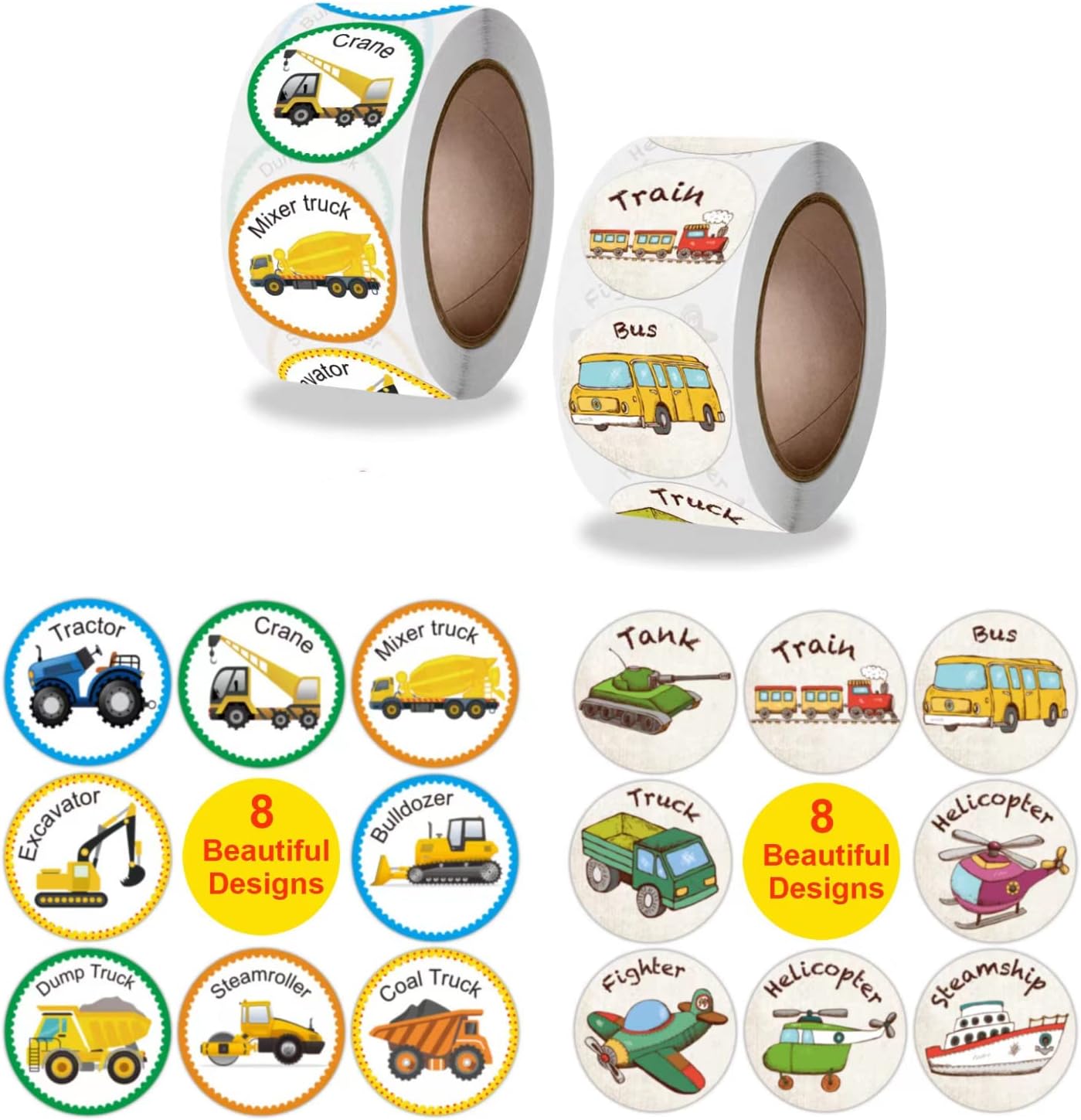 Amazon.com: 1000 Pcs Construction Stickers for Kids 2 Rolls 1 Inch ...