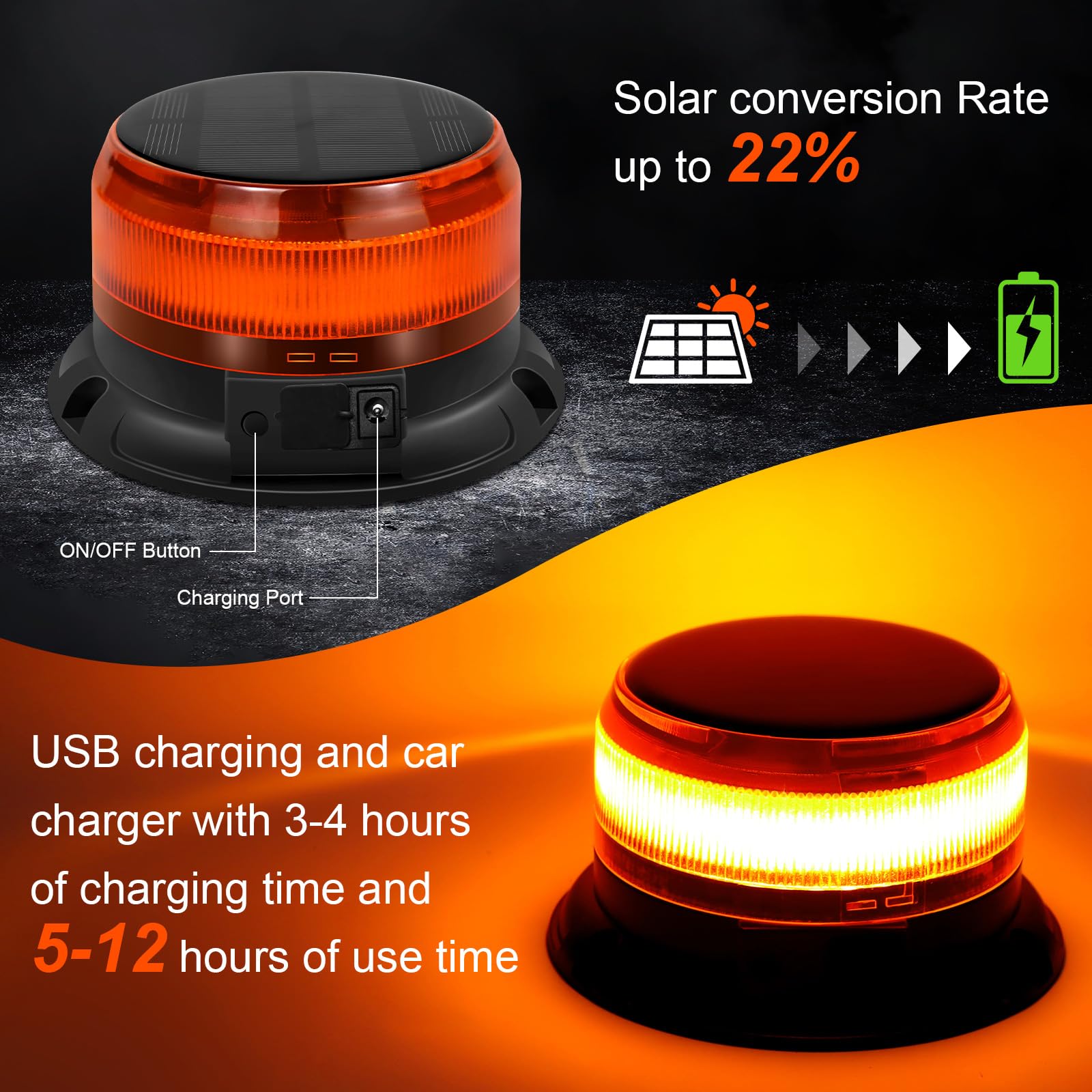 Snapklik.com : Wireless Solar Beacon Lights Amber Strobe Lights 30W ...