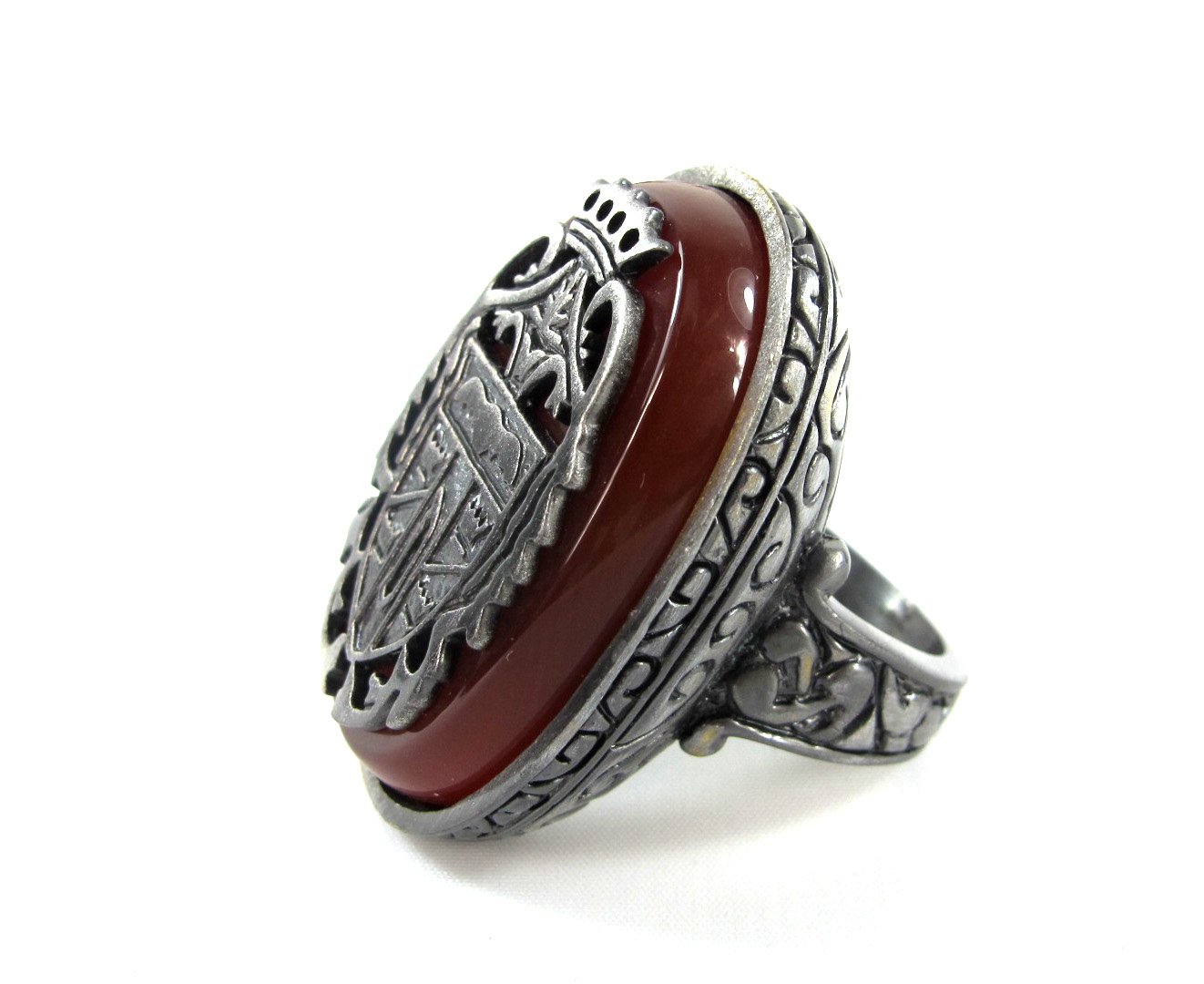 costumebase Dracula Crest Ring Carnelian Bloodstone Antique Gold/Silver ...
