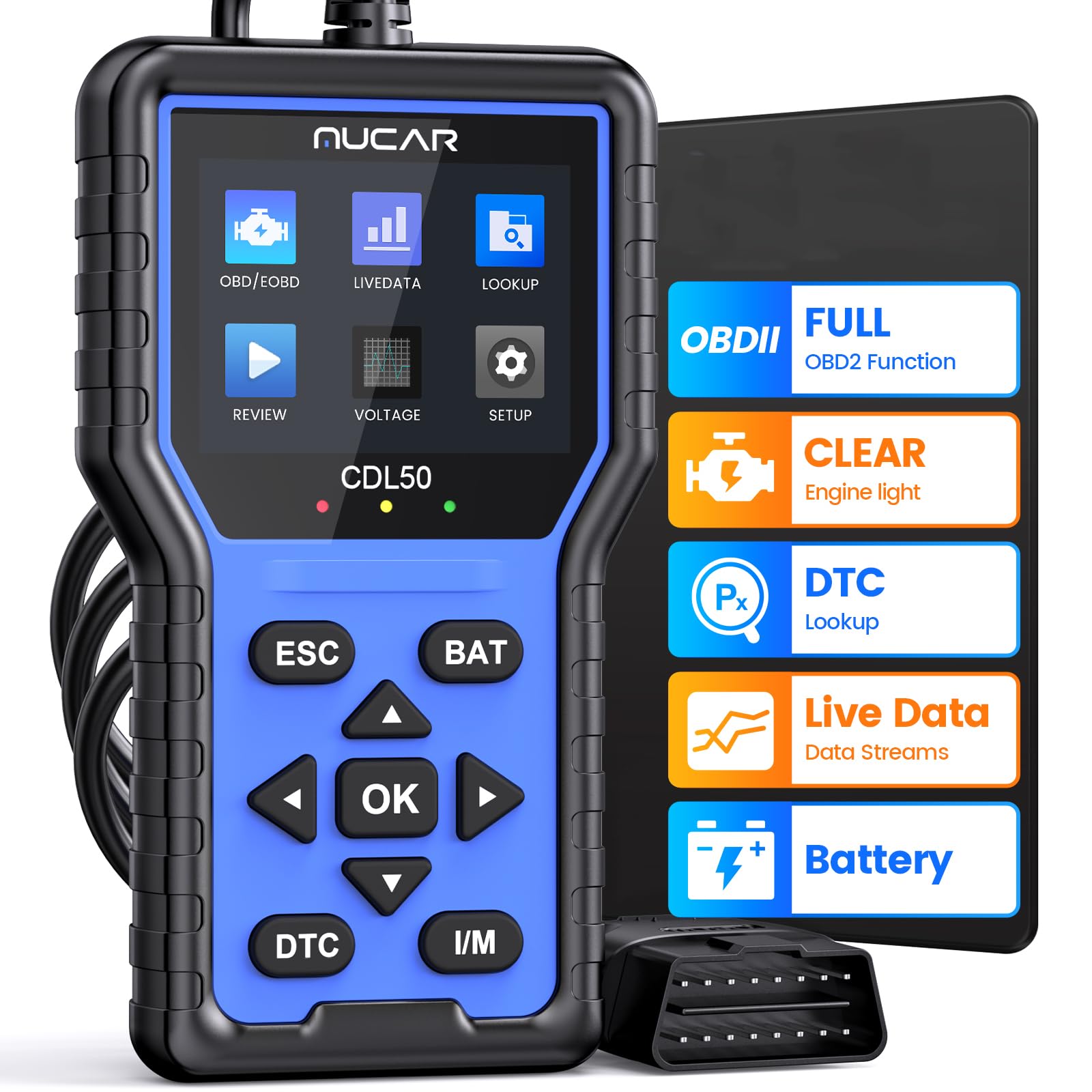 Amazon.com: MUCAR CDL50 OBD2 Scanner, Check Engine Car Code Reader with ...
