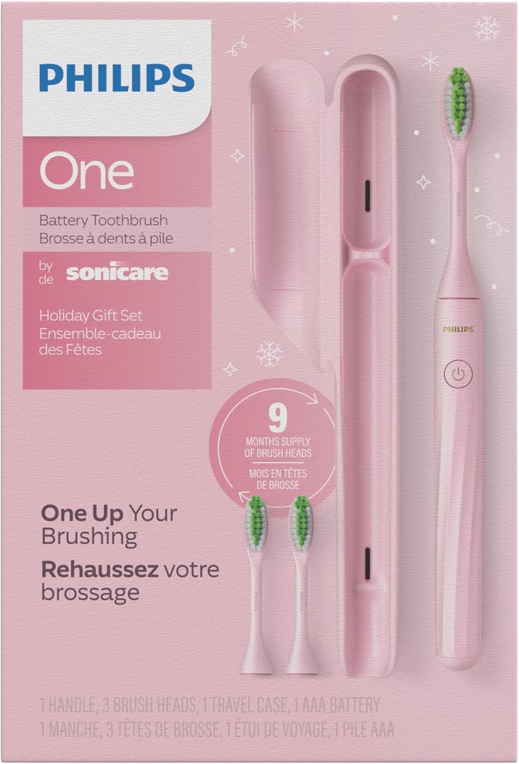 Philips One by Sonicare Battery Toothbrush Holiday Pack with 3 Brush Heads, Manhattan Edition ...