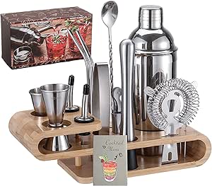Amazon.com: Bartender Kit Cocktail Shaker with Stylish Bamboo Stand,18 ...
