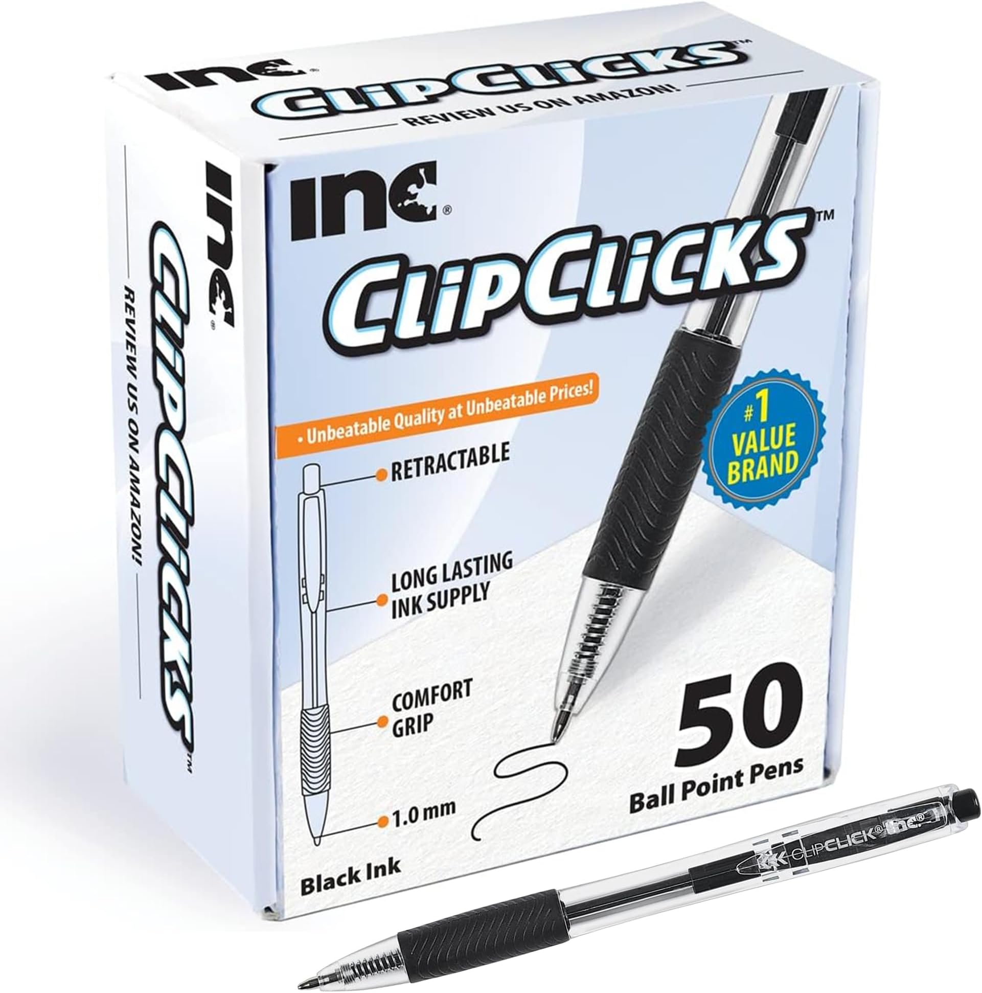 Amazon.com : Writon Retractable Ballpoint Pens, Comfort Grip, 1.0mm ...