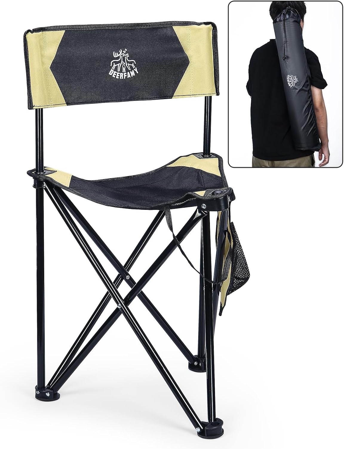 Amazon.com: DEERFAMY Camping Tripod Chair, Tripod Stool with Backrest ...