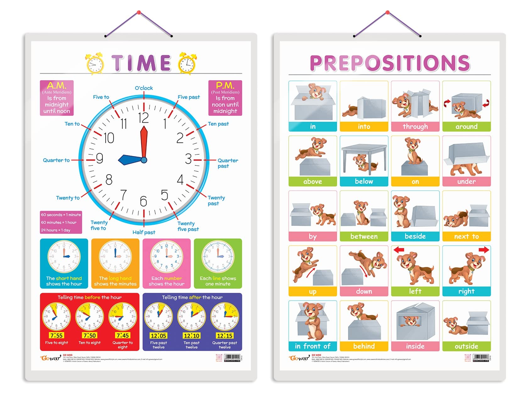 Set of 2 TIME and PREPOSITIONS Early Learning Educational Charts for ...