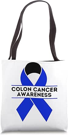 Amazon.com: Colon Cancer Awareness Blue Ribbon Colorectal Cancer Tote ...