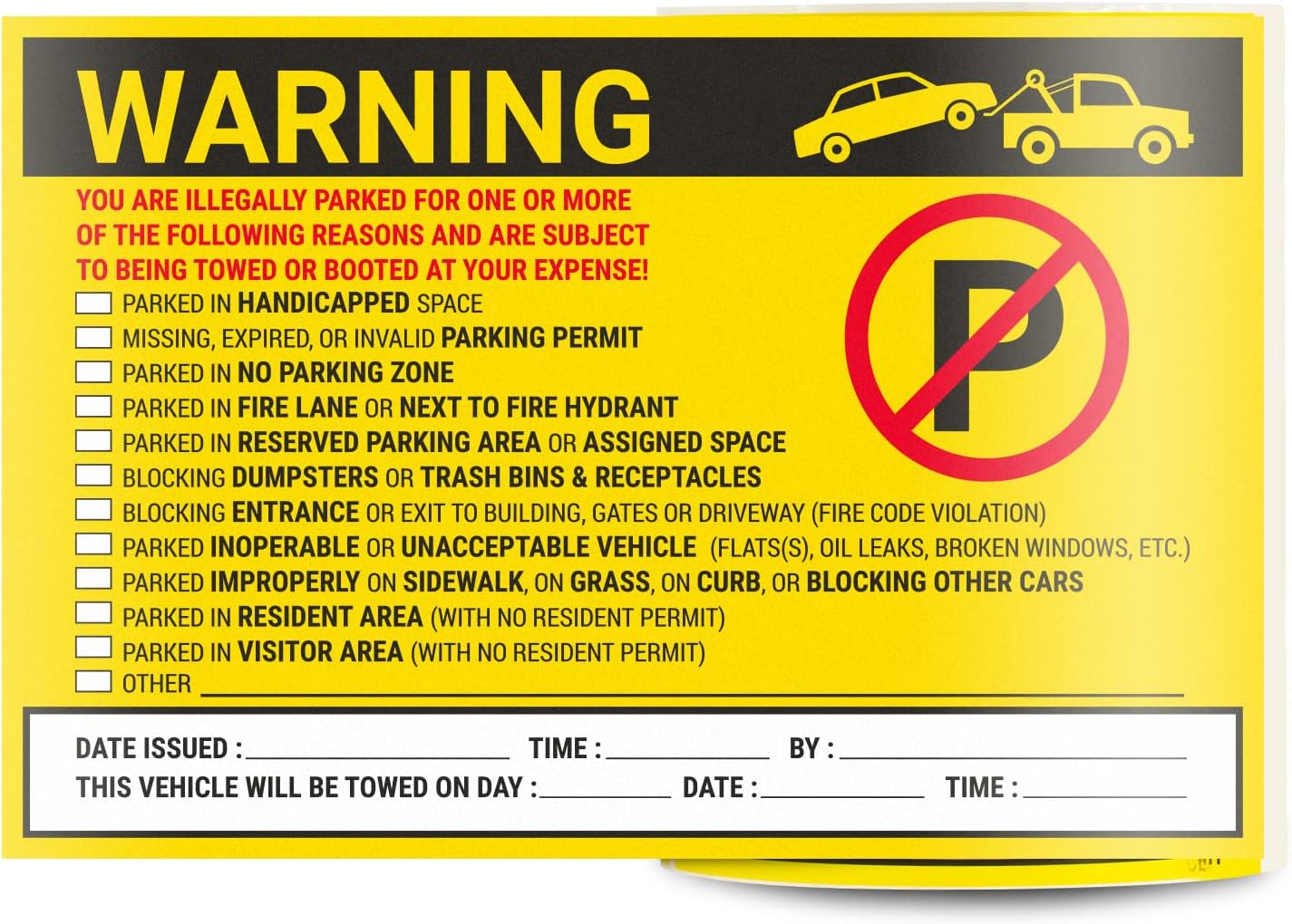Amazon.com : 300 Labels, 1 Roll - Parking Violation Warning Labels/Will ...