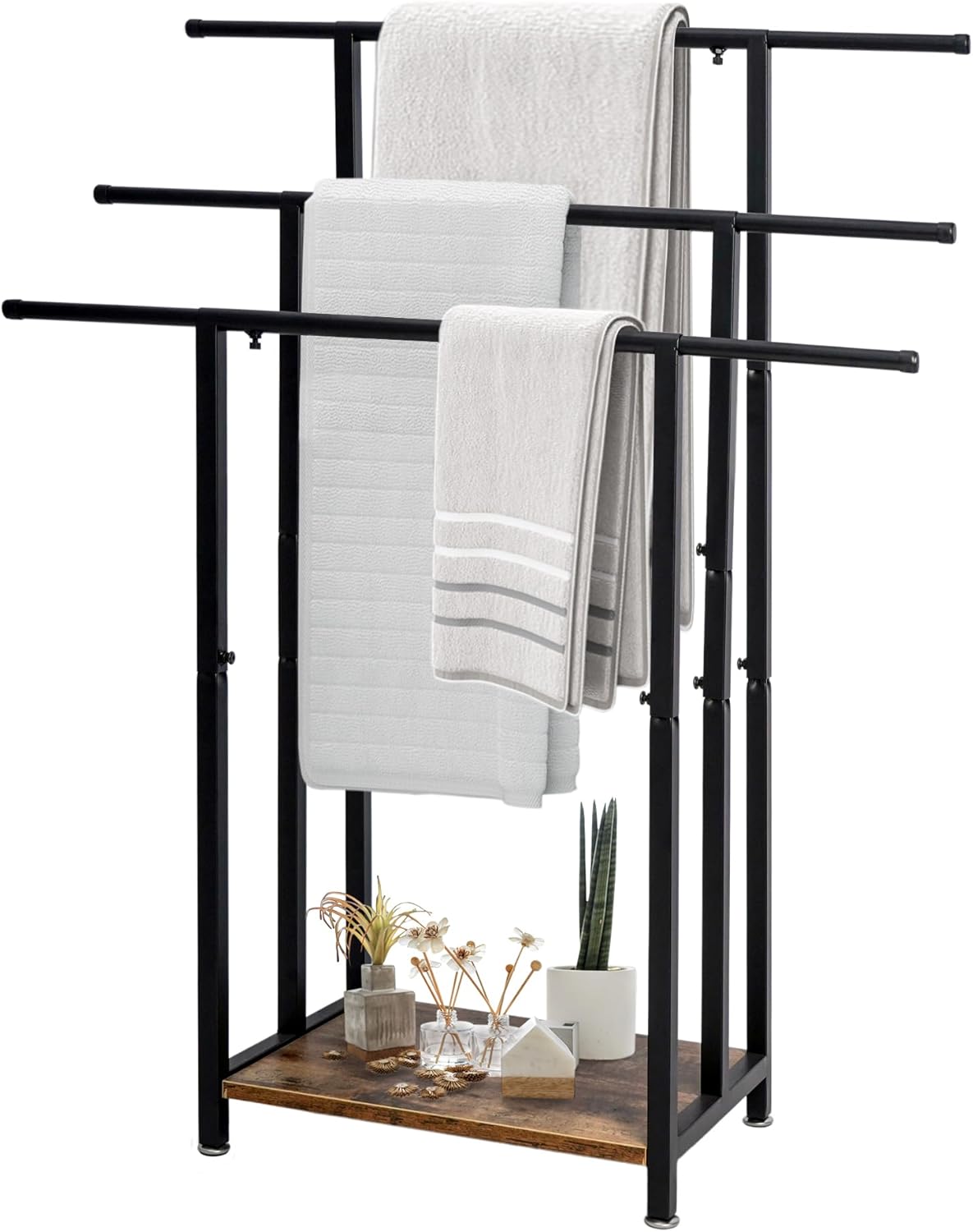 uyoyous Free Standing Towel Rack 40" H 3 Tier Metal Blanket Ladder ...