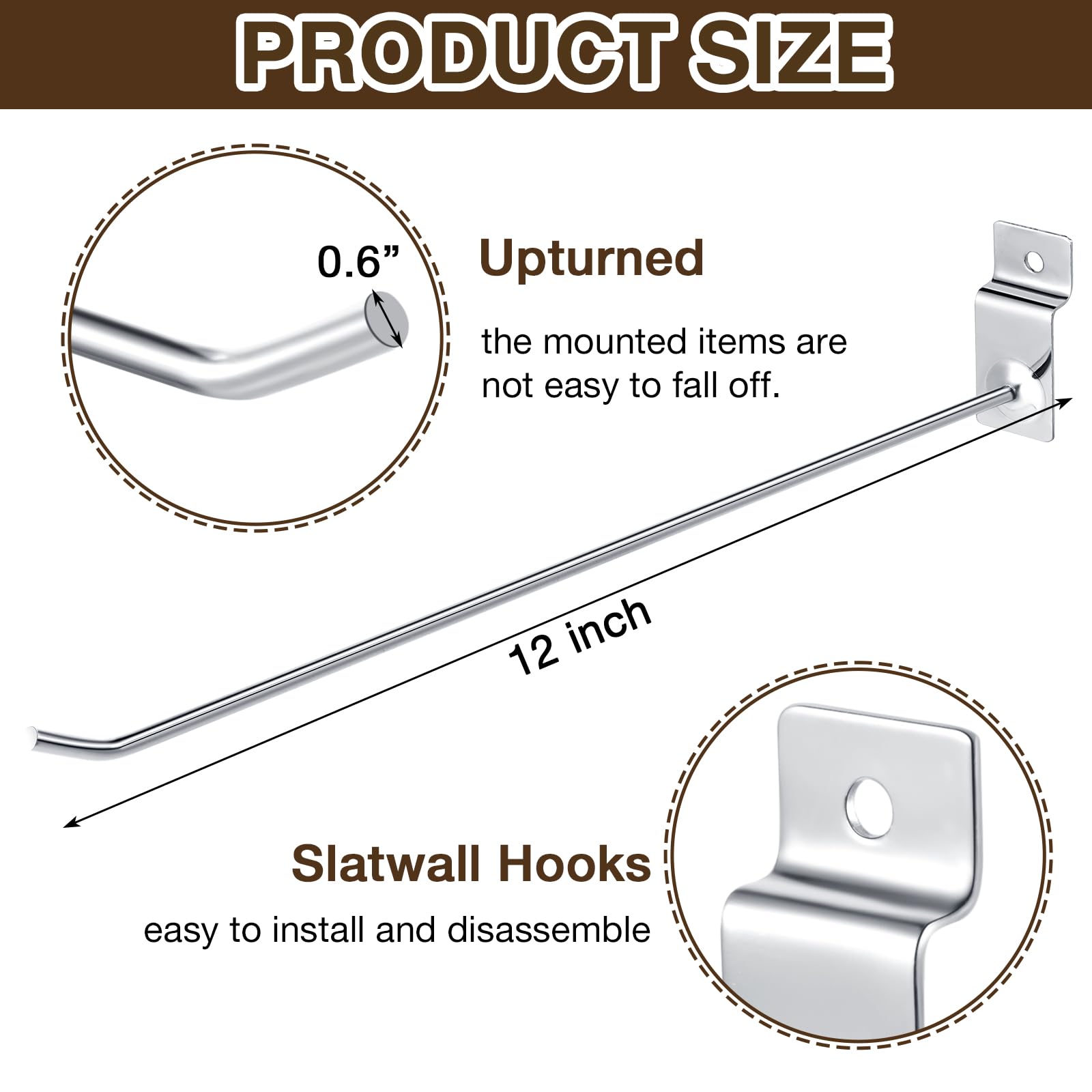 100 Pieces 12 Inch Slatwall Hooks Hanging Slatwall Accessories Metal ...