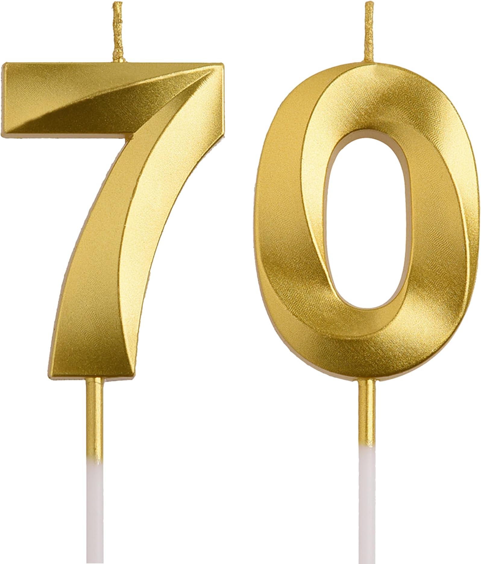 Amazon.com: AOOLADA 70th Birthday Candles, Gold 70 Year Old Number ...