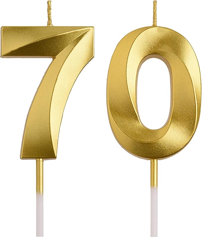 Amazon.com: AOOLADA 70th Birthday Candles, Gold 70 Year Old Number ...