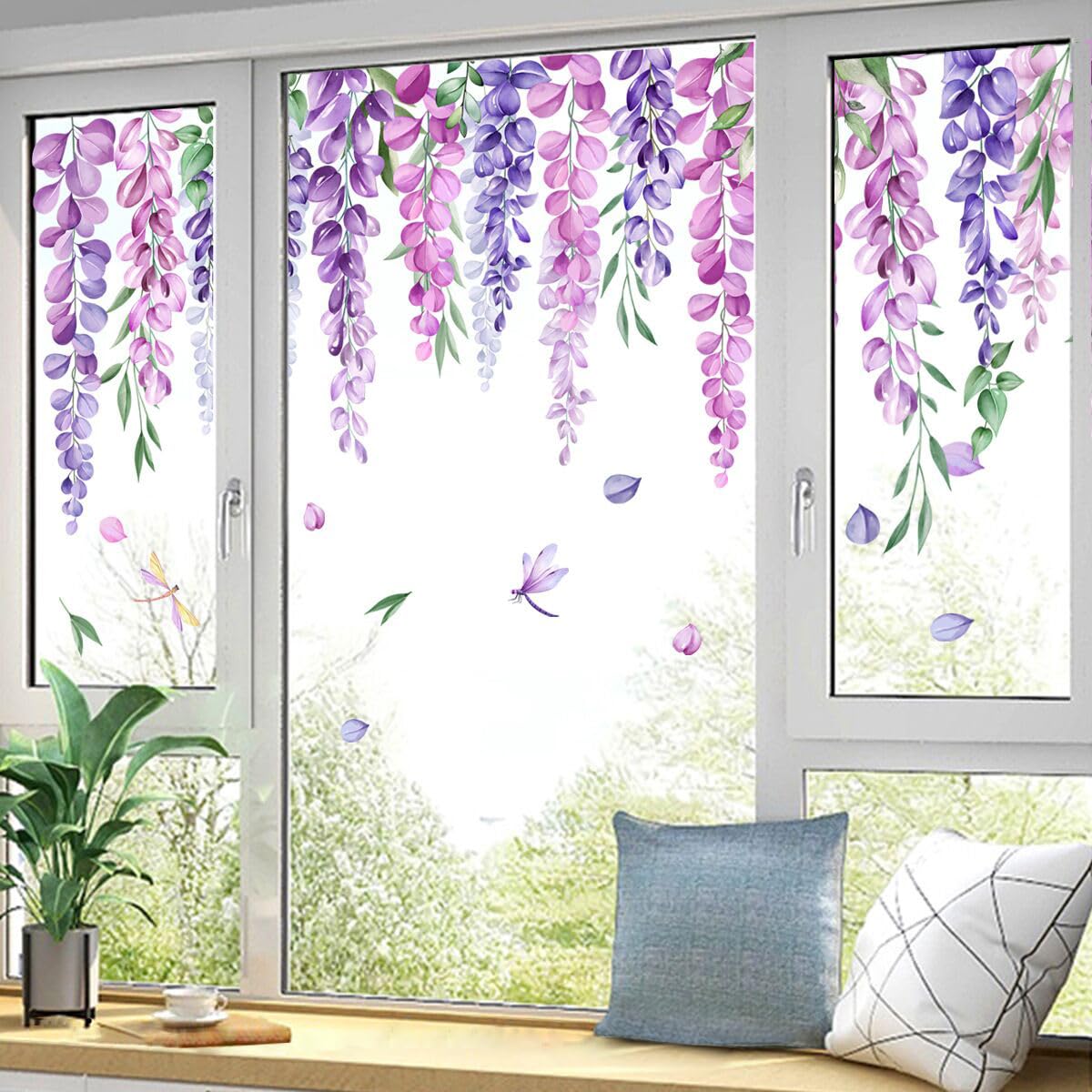 Amazon.com: Yeysynana Purple Hanging Vine Flower Window Clings Plants ...