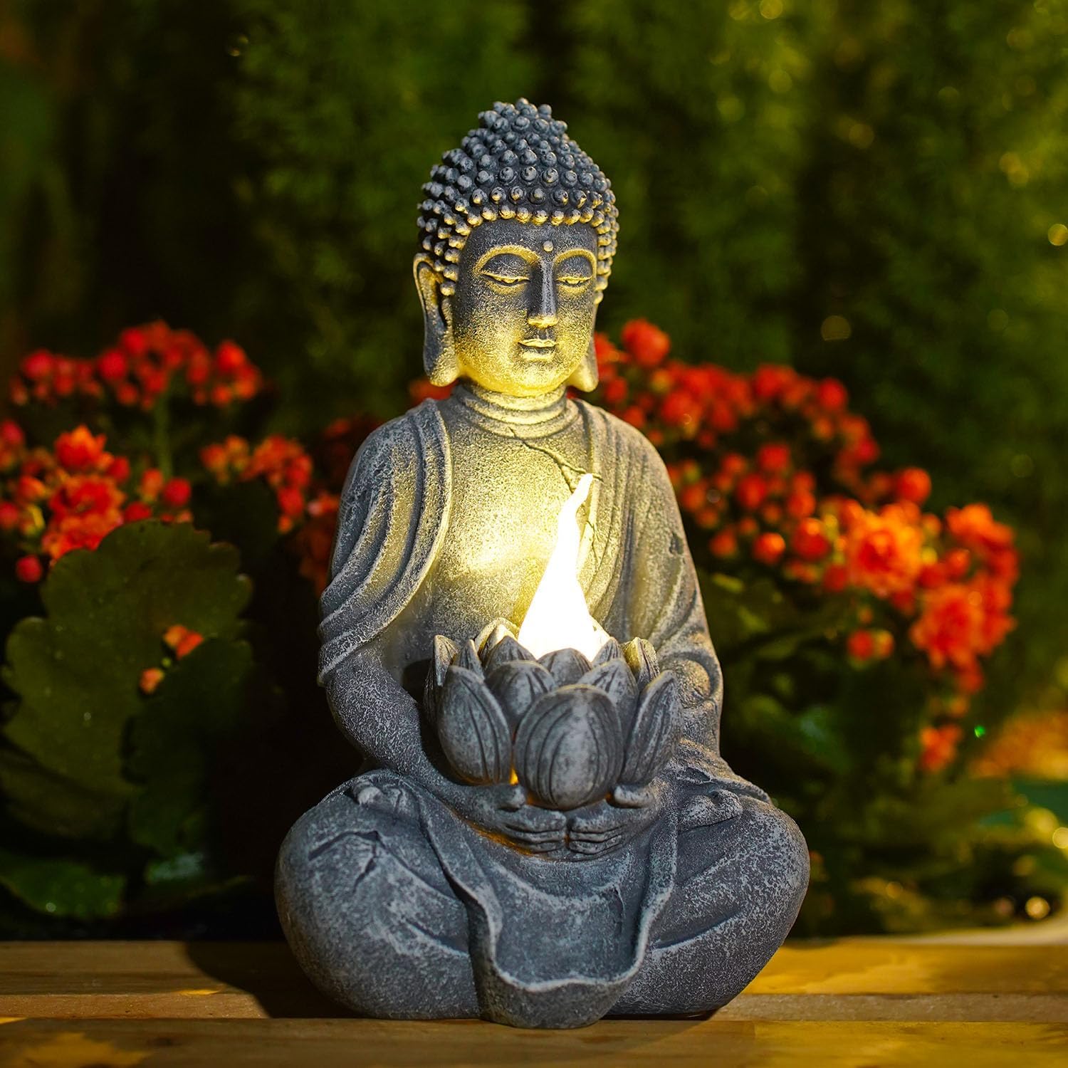 Amazon.com: Sitting Buddha Asian Zen Outdoor Statue with Light Solar ...