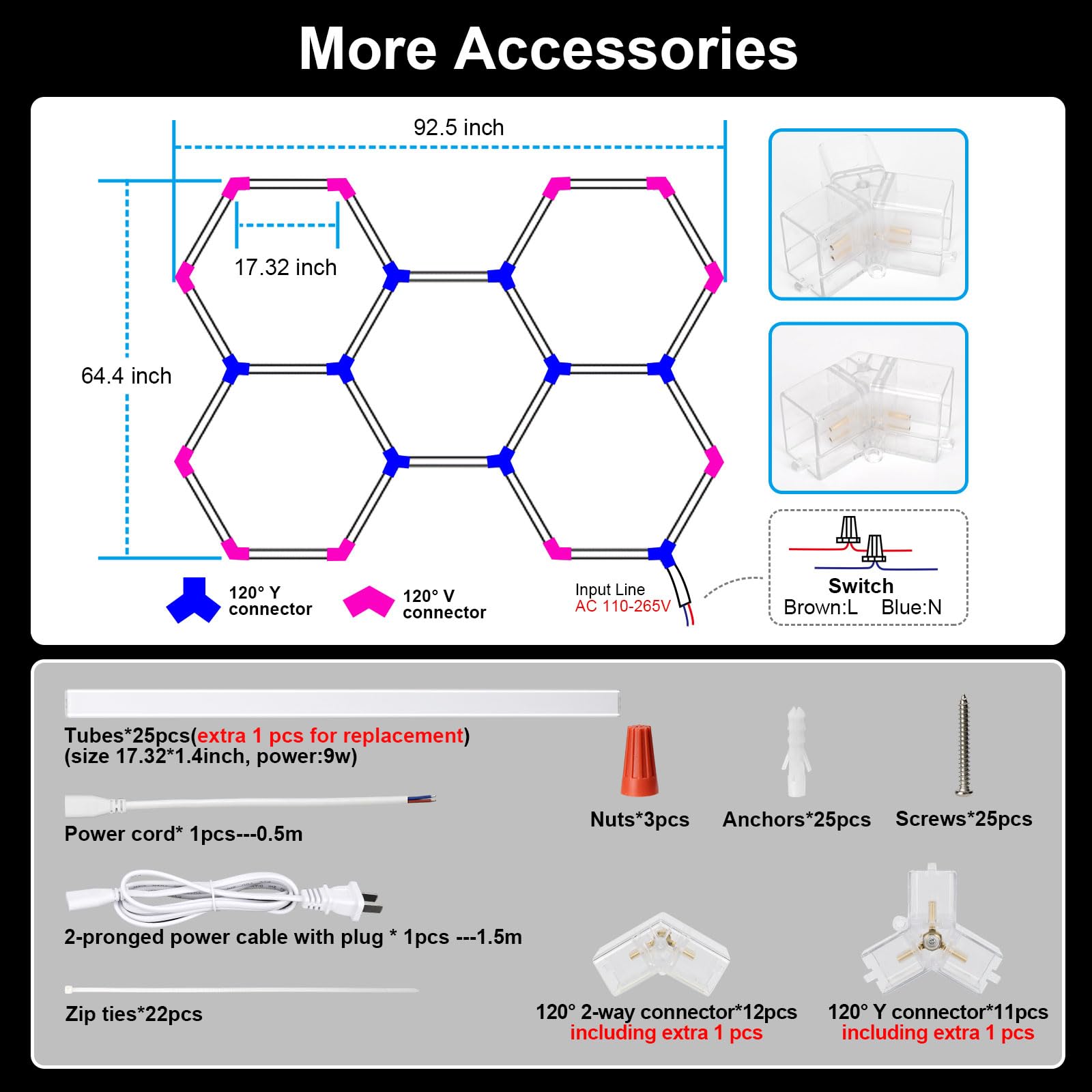 Snapklik.com : Hexagon LED Garage Light, 3 Level Dimming 105W 12600LM ...