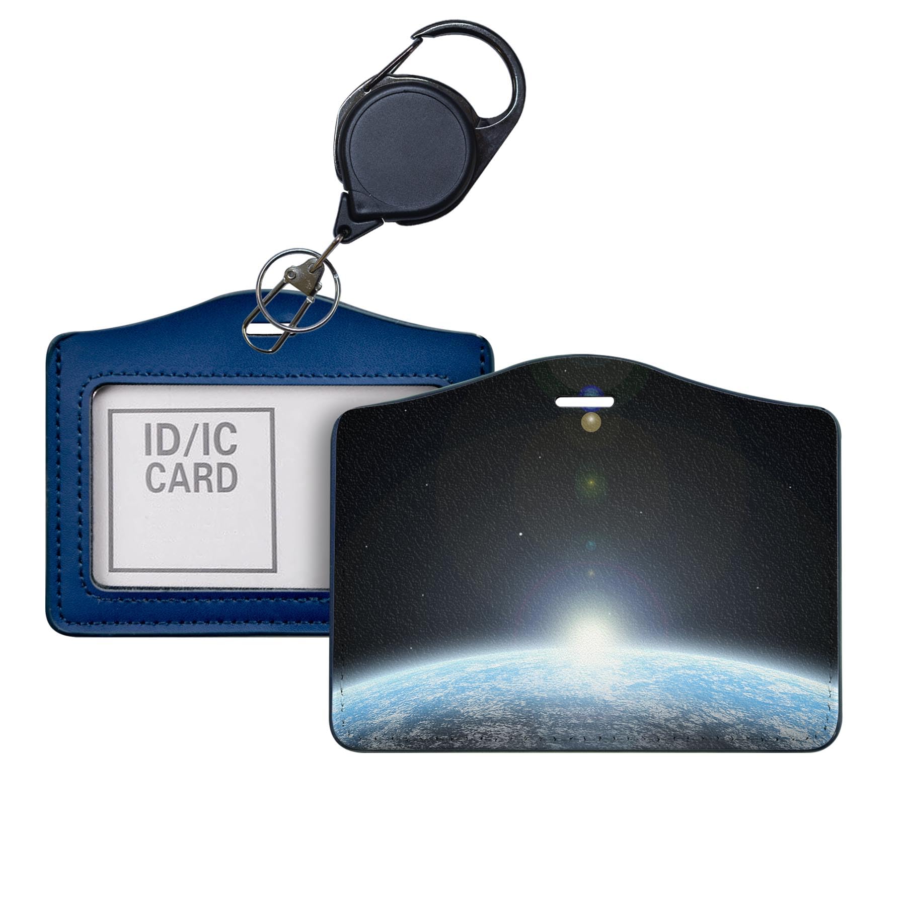 Amazon.co.jp: パスケース リールキーホルダー付 ネイビー 横型 定期入れ IC IDカード入れ 紛失防止 70cm伸びる 社員証入れ 通学 通勤 passcase クール 宇宙 ...