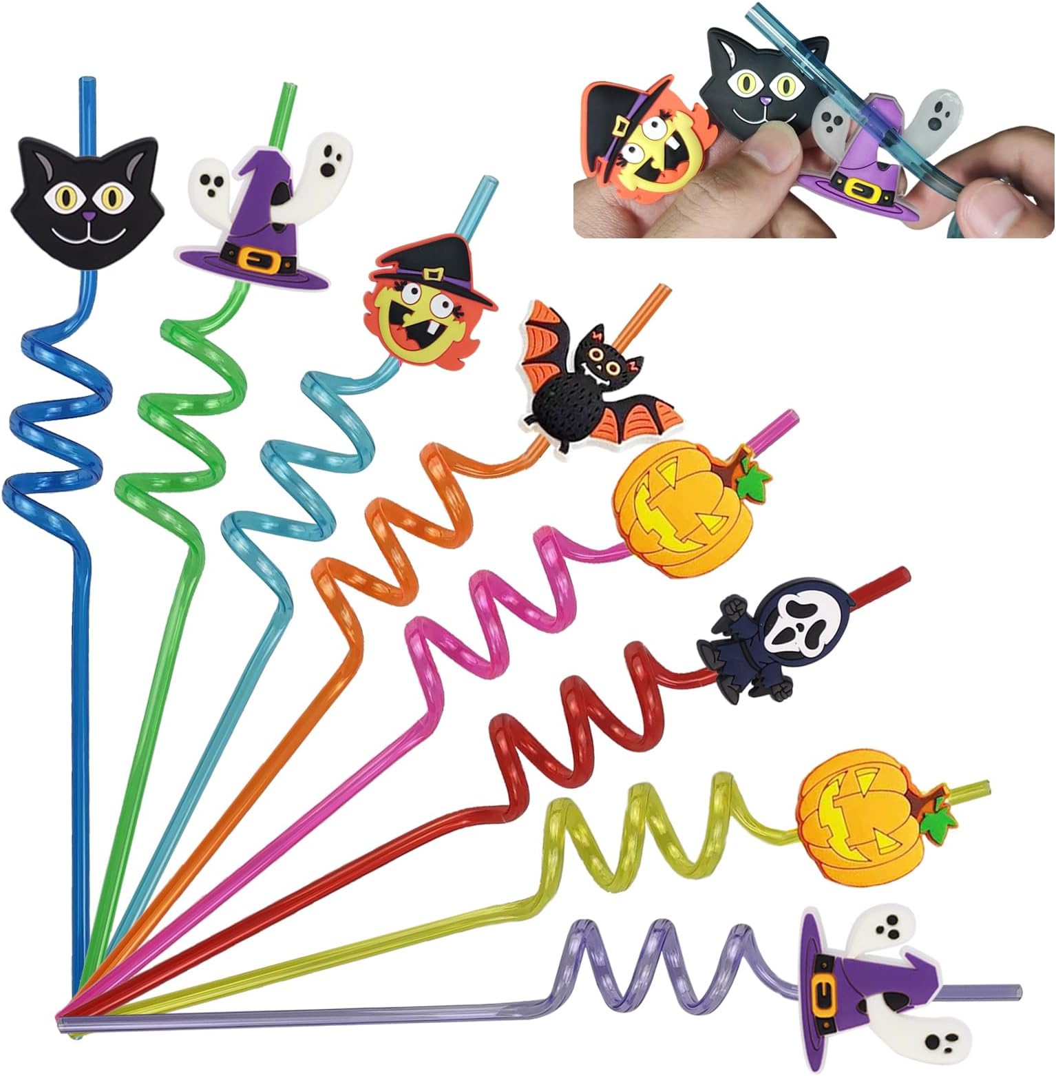 Amazon.com: 24 Reusable Halloween Straws Halloween Party Favors ...