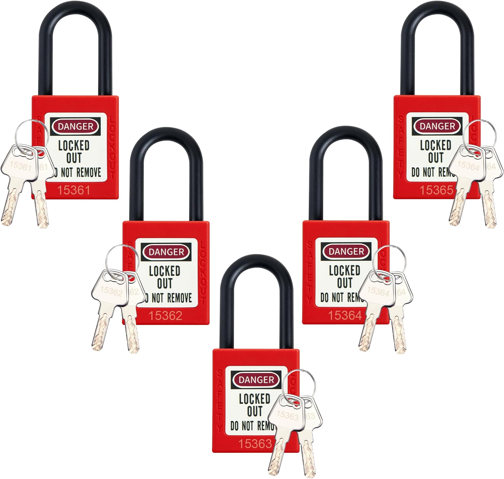 LEONAKO Lockout Tagout Locks, 5 Red Loto Lock Set, Nylon Shackle,Safety ...
