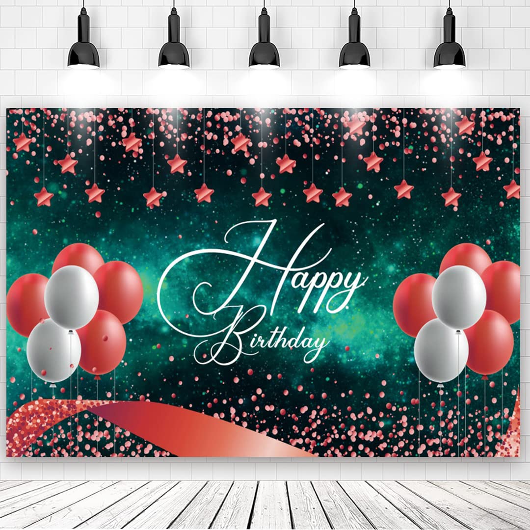 Buy 7X5FT Green Starry Sky Happy Birthday Backdrop Red Stars Balloon ...