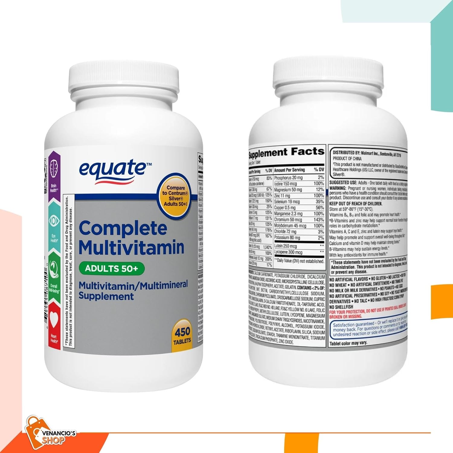 Equate Mature Adult 50+ One Daily Completo Multivitamínico Suplemento ...