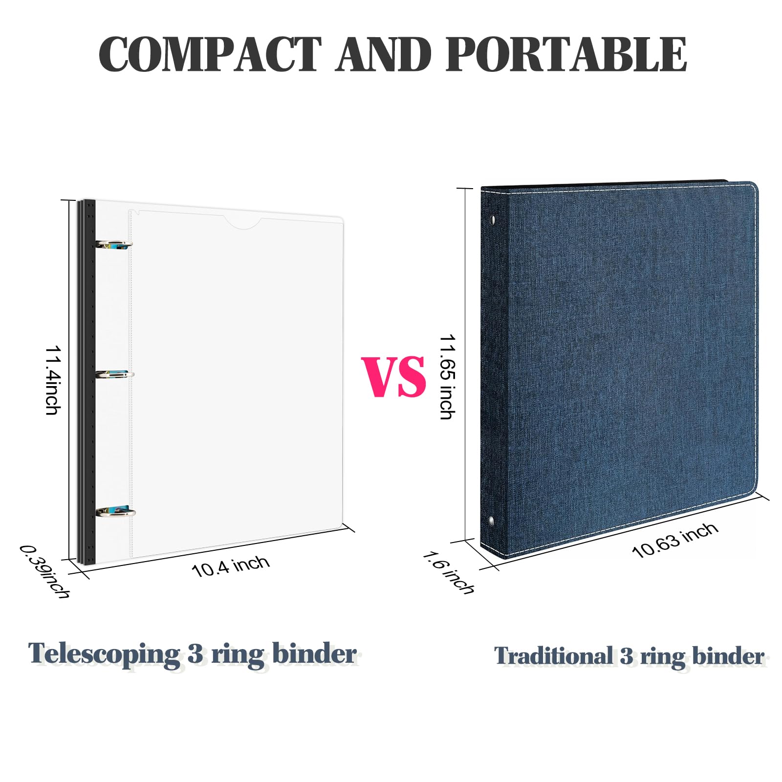 Snapklik.com : INFUN 1 Inch Telescoping 3 Ring Binder -12 PCS-White ...