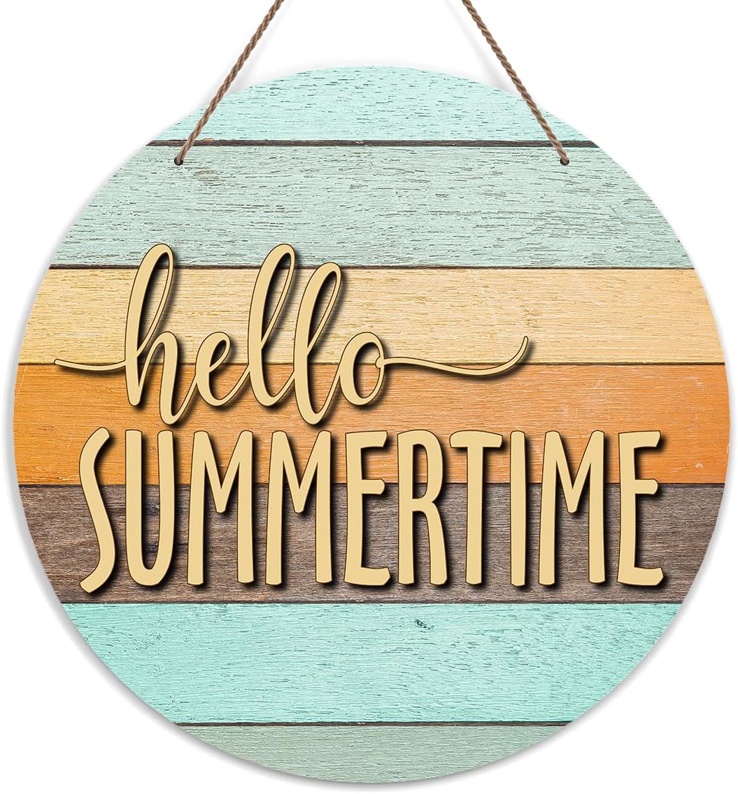 Amazon.com: Hello Summer Welcome Door Sign, Rainbow Decor Wooden Sign ...