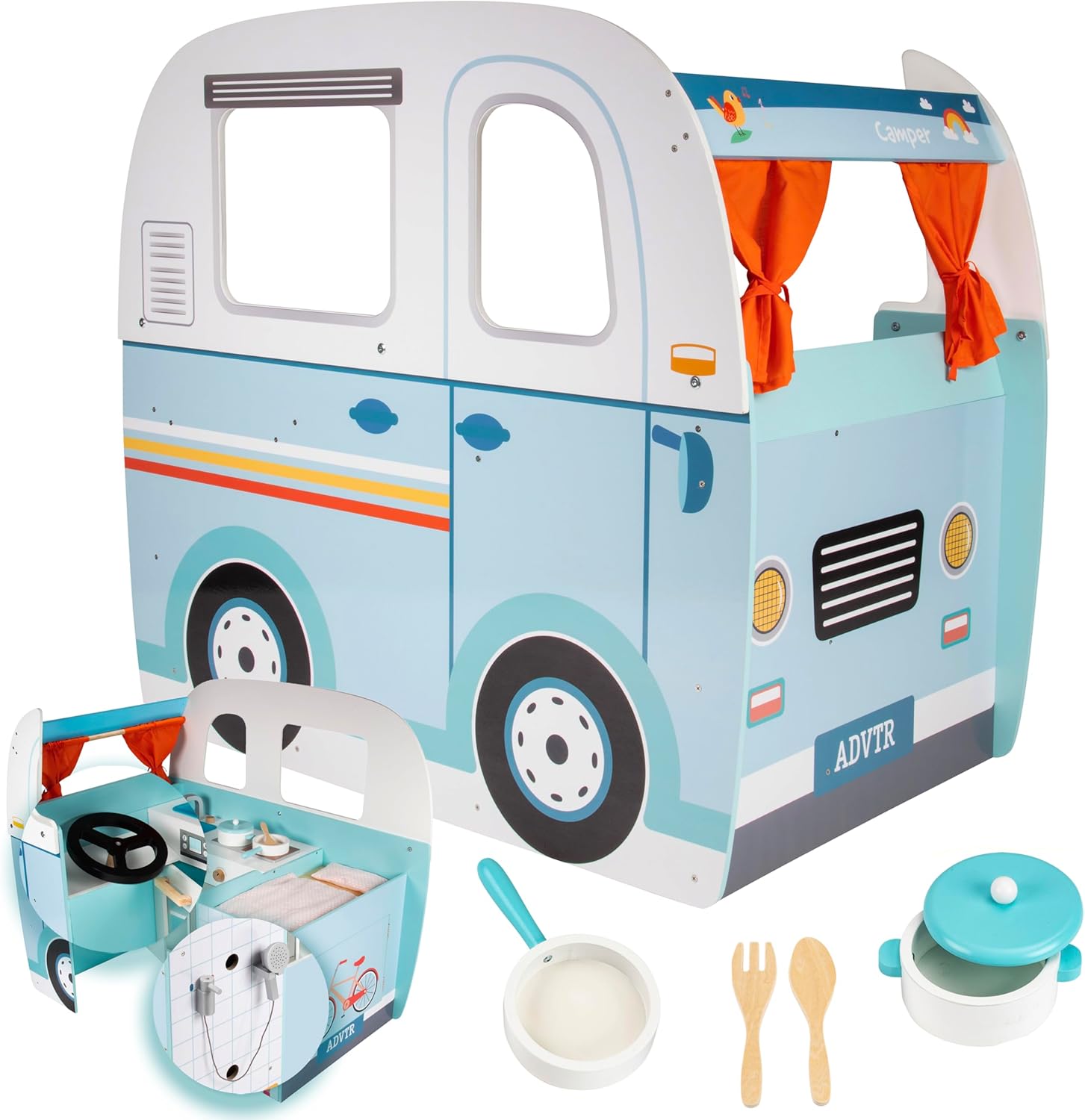 Amazon.com: Wooden Play Camper Van Toy Playset w Steering Wheel ...