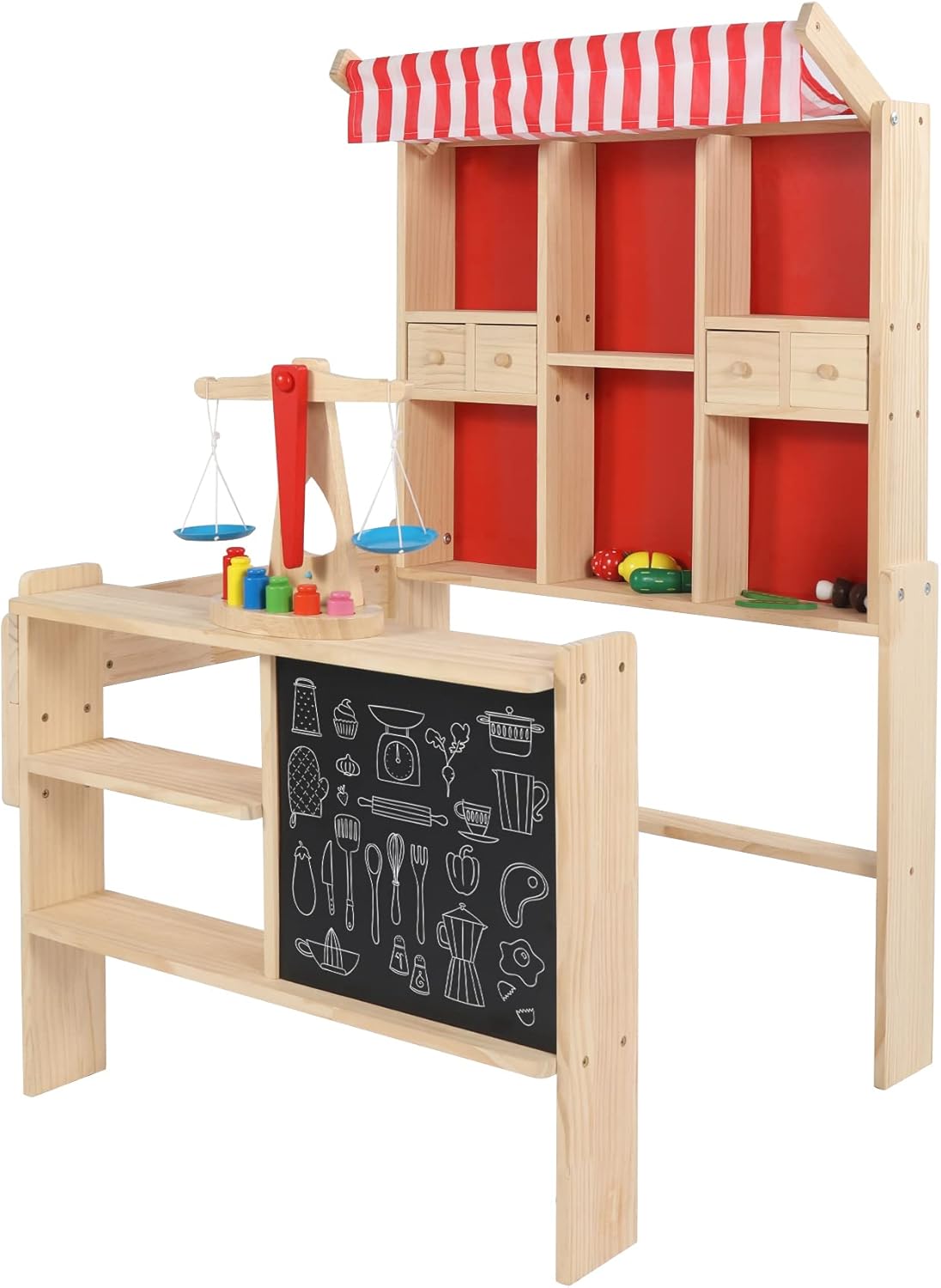 Amazon.com: RedSwing Wooden Kids Market Stand, Toddler Grocery Store ...