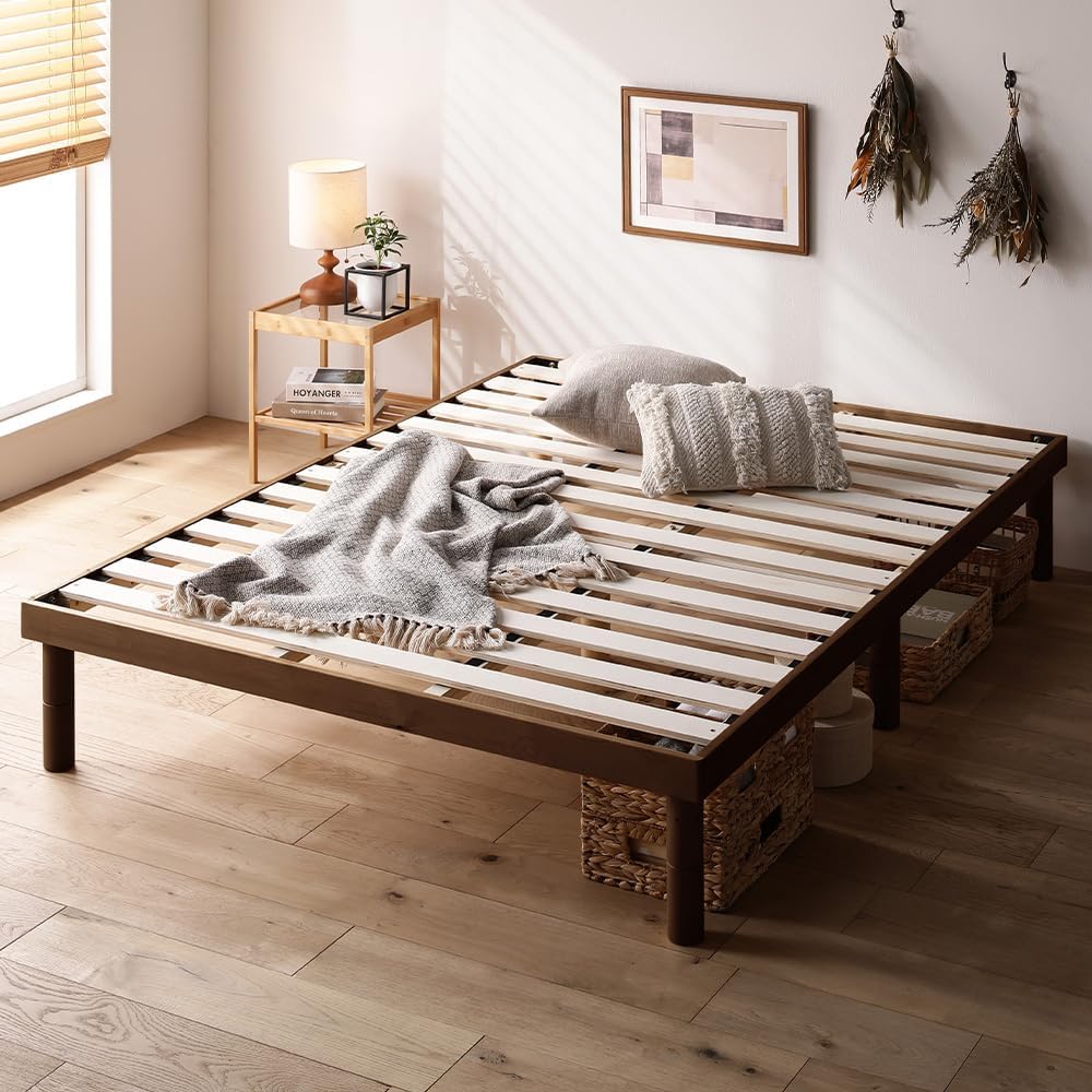 Amazon｜RASIK ベッド すのこ セミダブル フレームのみ ブラウン ヘッドレス 3段階高さ調節 天然木 お客様組立 NOORA ノーラ｜ベッドフレーム オンライン通販