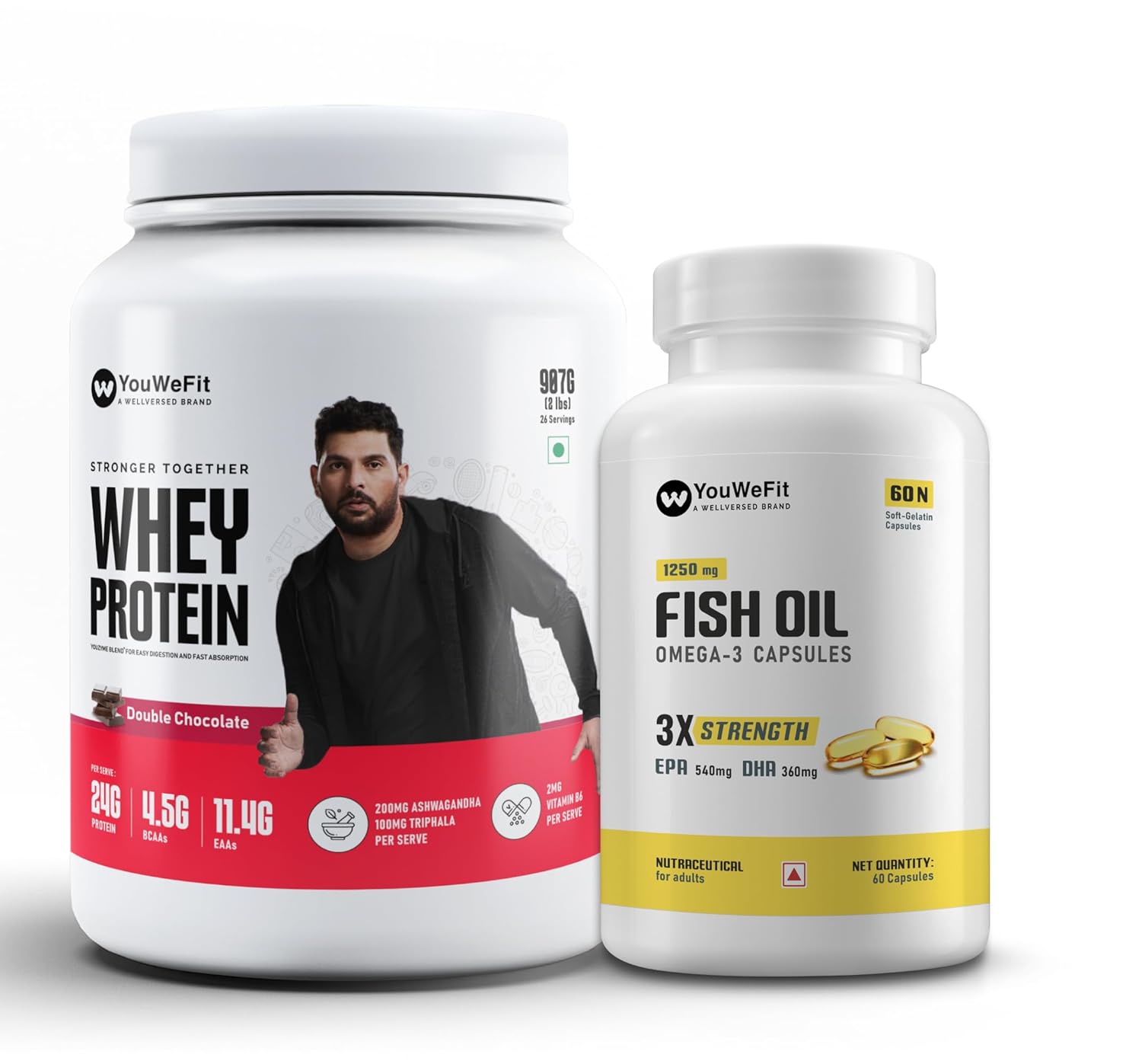 YouWeFit Whey Protein (2lbs/907g Double Chocolate) + Omega-3 Fish Oil ...