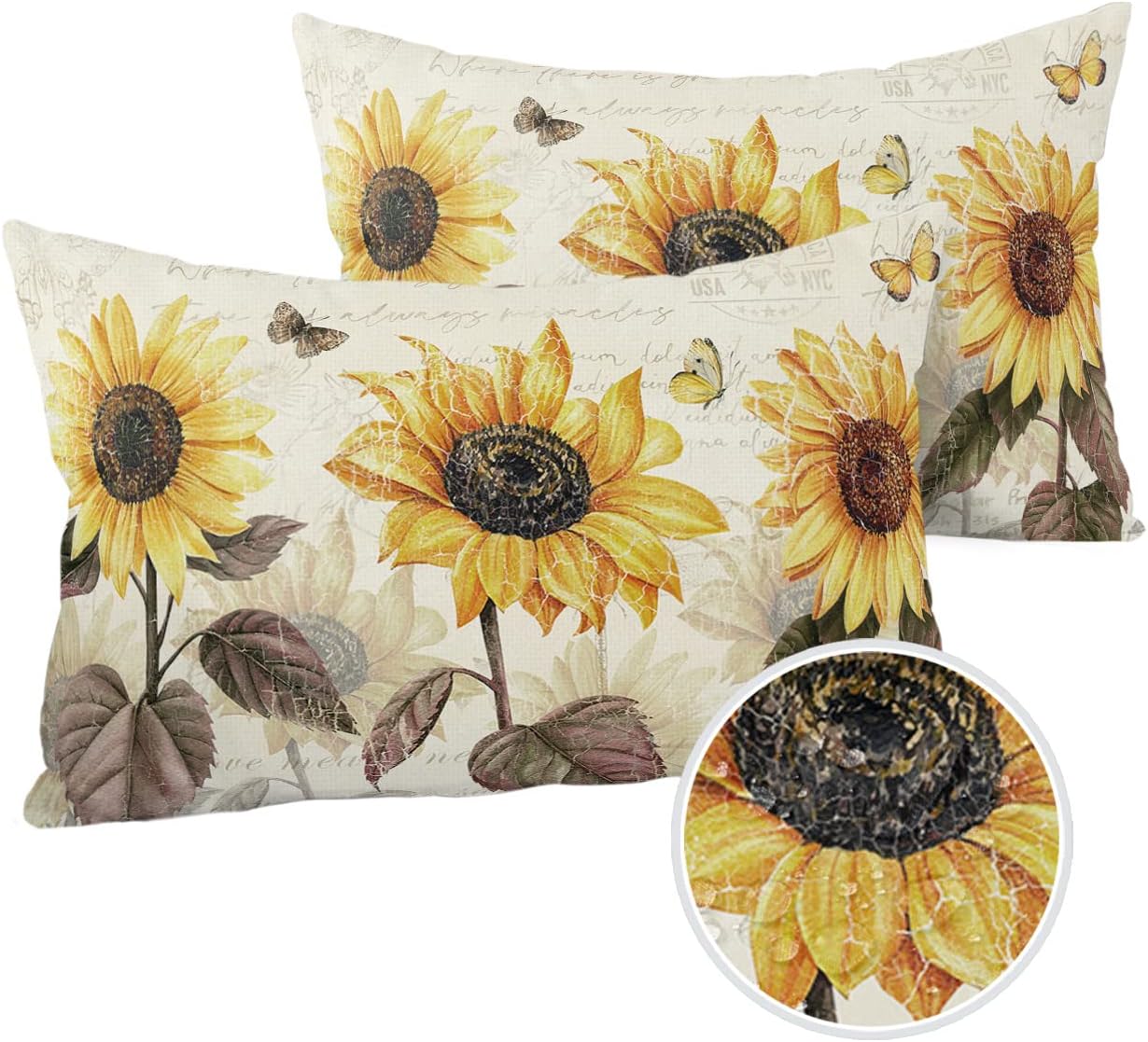 Amazon.com: EwdeWwo Sunflower Outdoor Pillow Covers Pack of 2, Retro ...