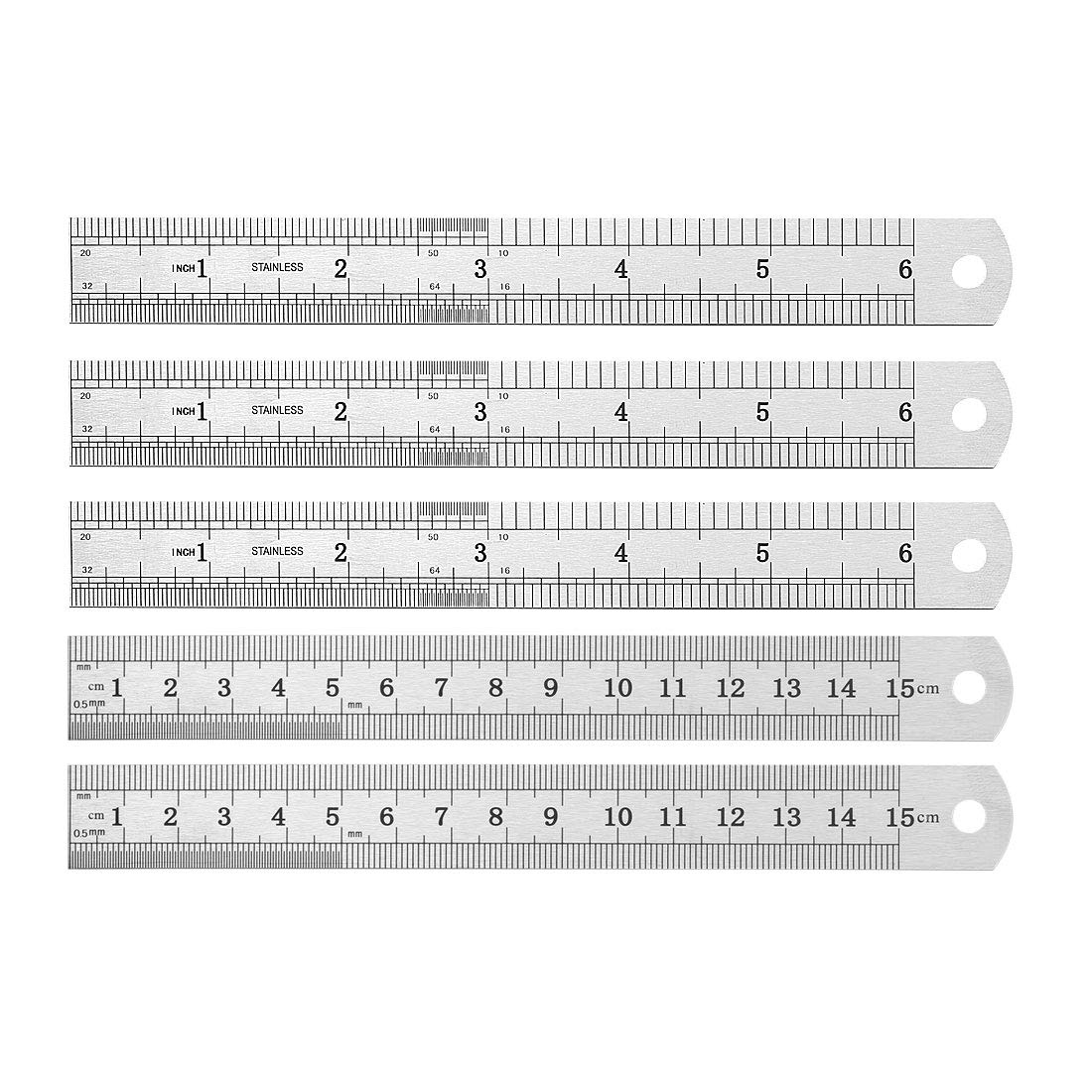 uxcell Straight Ruler 150mm 6 Inch Metric Stainless Steel Measuring ...