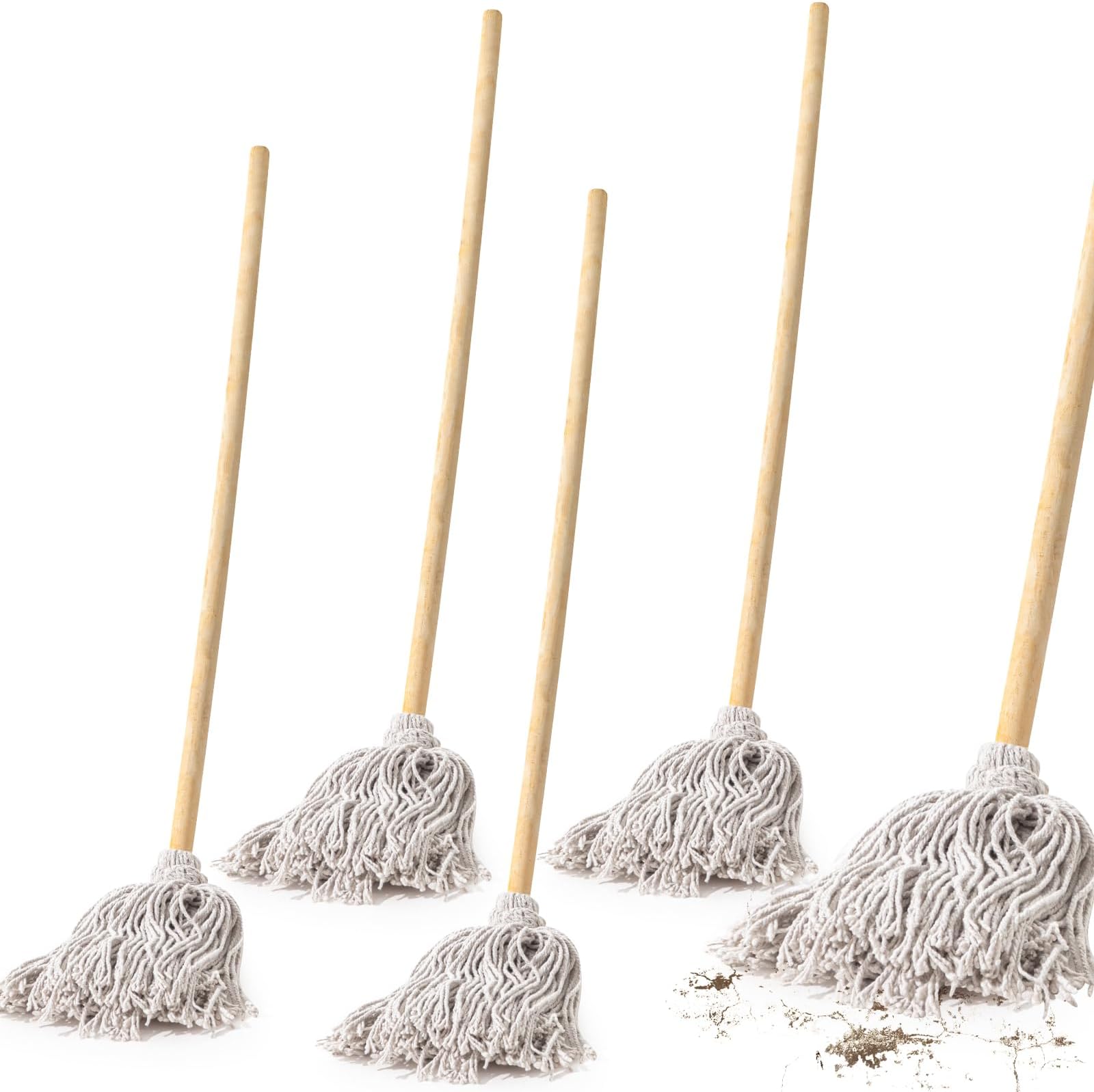 Amazon.com: Willinglong 4 Pcs Large Cotton Mop with Solid Wood Handle ...