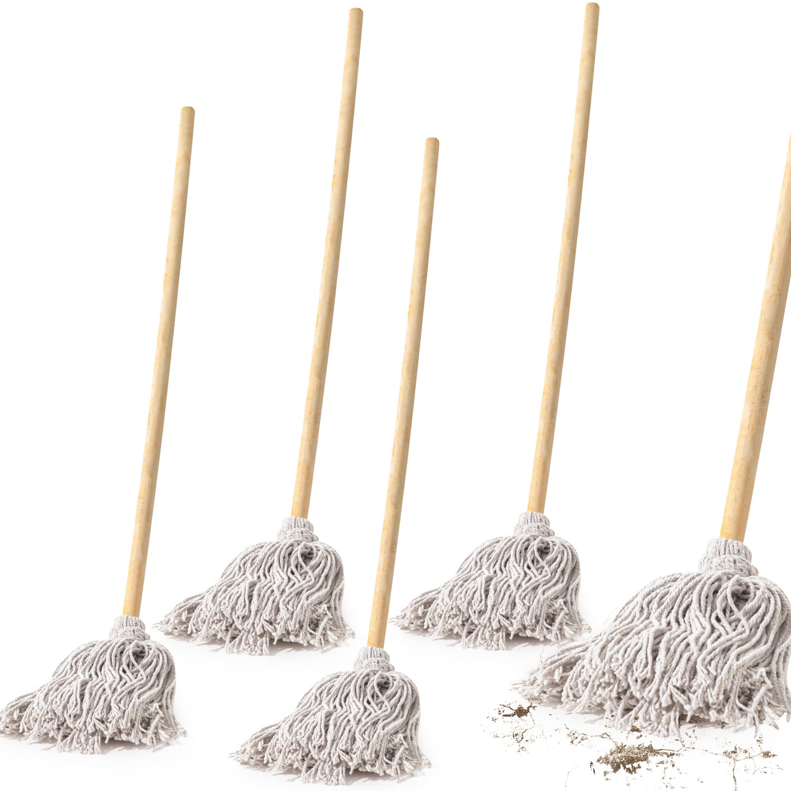 Amazon.com: Willinglong 4 Pcs Large Cotton Mop with Solid Wood Handle ...