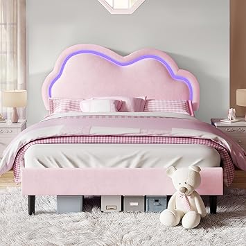 Amazon.com: Jocisland LED Bed Frame Queen Size Velvet Upholstered ...