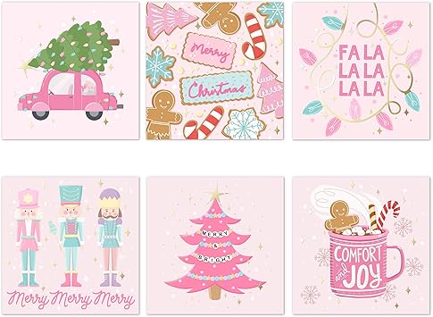 Amazon.com : Honeyplum Pink Christmas Cards - Fun, Stylish, and Cute Merry Christmas Boxed ...
