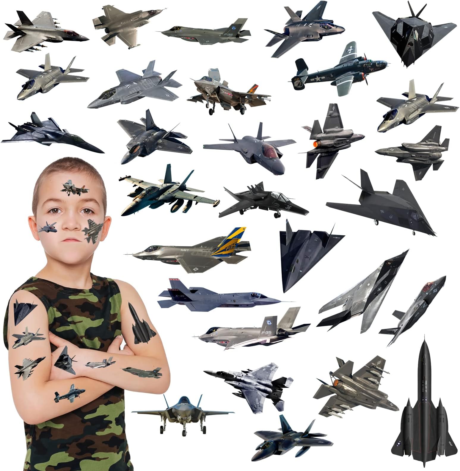 Amazon.com : Fighter Jet Temporary Tattoos Stickers,20 Sheets 145 ...