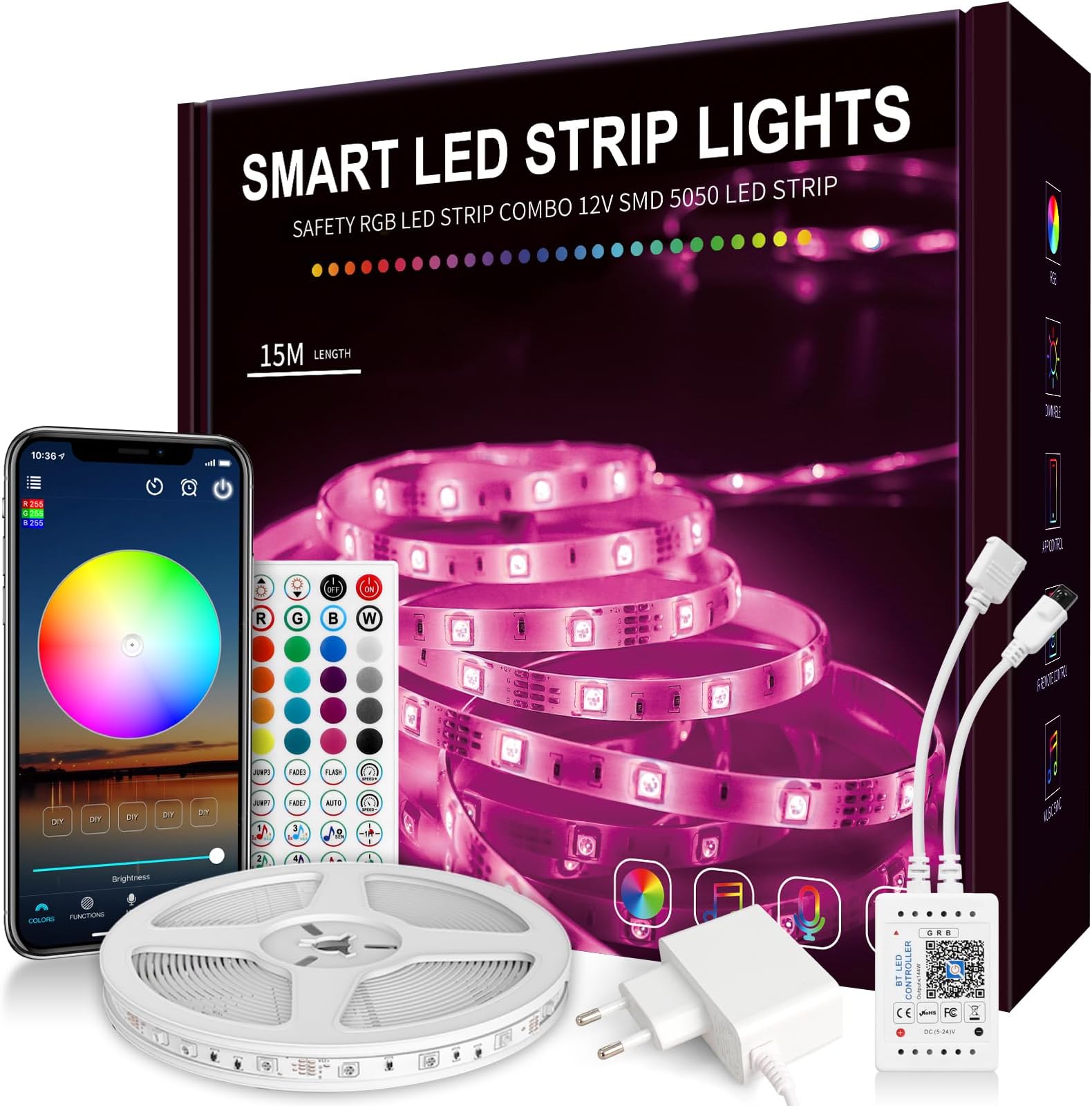 Led Strip,Smart RGB Led Strip Alexa 15m,Led Streifen Selbstklebend mit ...
