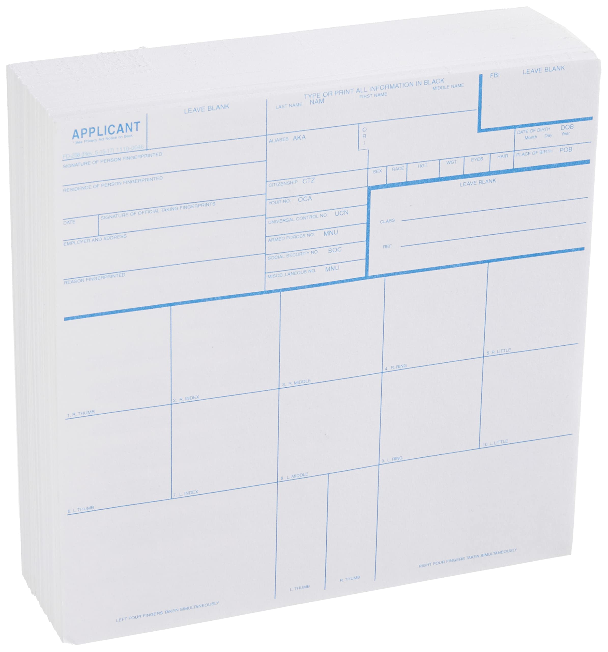 Amazon.com: FD-258 Fingerprint Card - Blue, 250 Pack (Blue, 250 ...