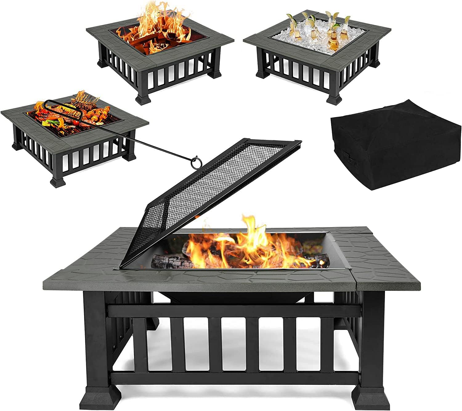 Amazon.com : 4-in-1 Fire Pit Table for Outside, 32'' Fire Pit Grill ...