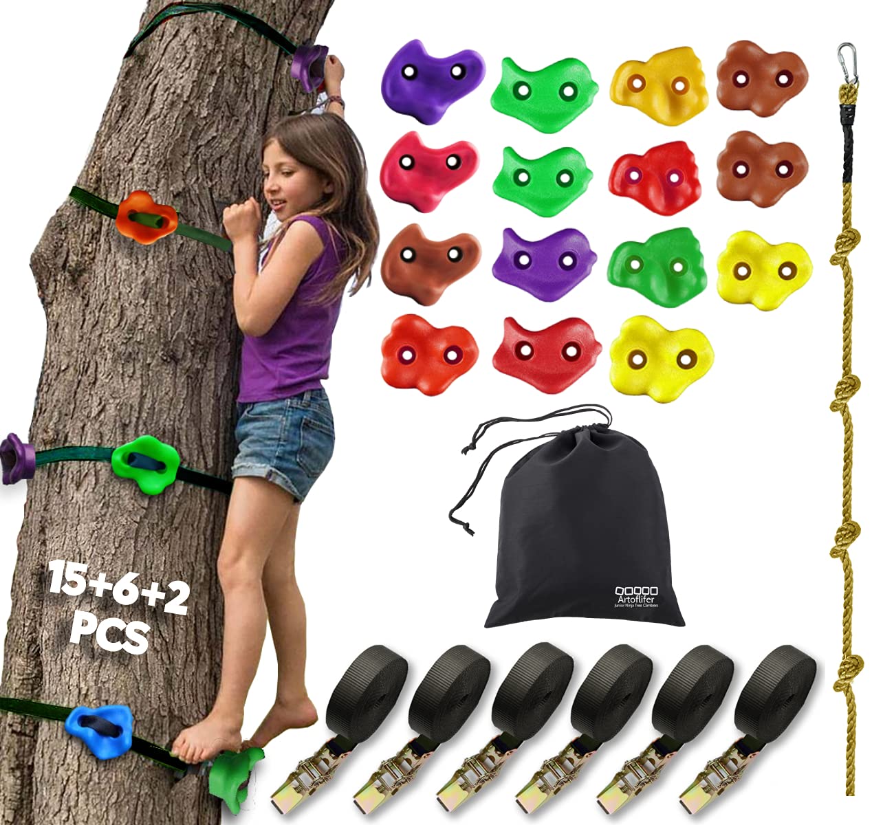 Artoflifer Junior Ninja Tree Climbers Climing Holds for Trees, 15 ...