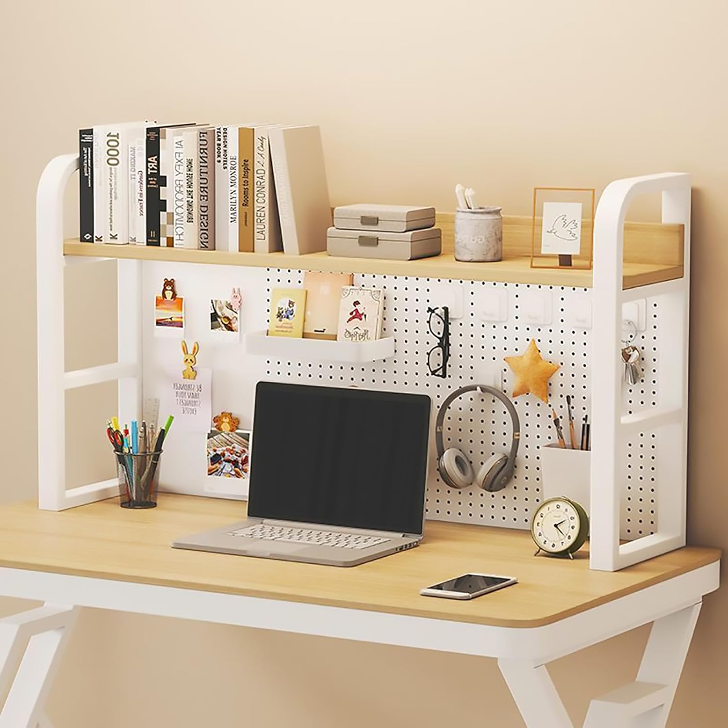 Amazon.com: Industrial Desktop Bookshelf with Pegboard, Computer Desk ...