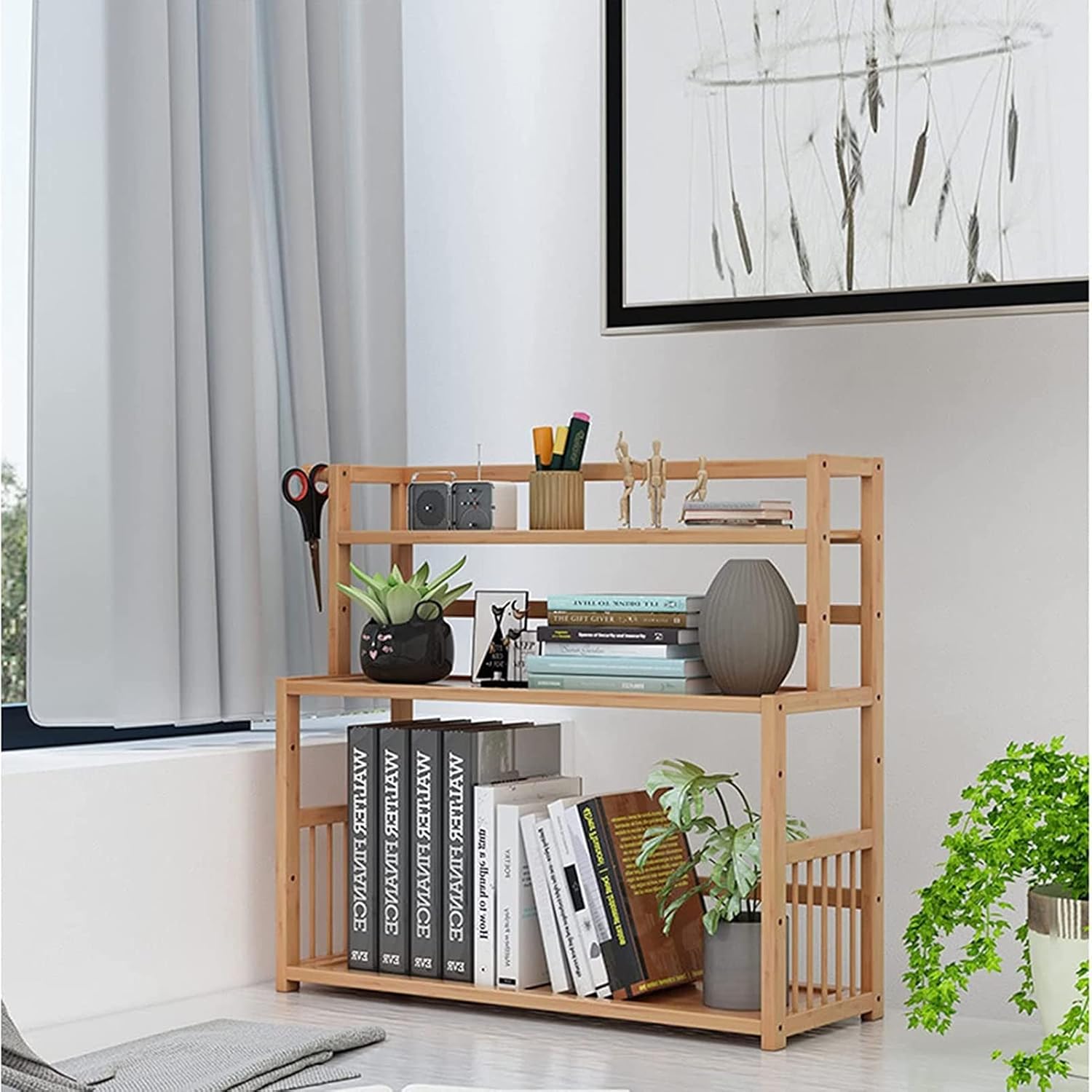 Amazon.com: Desktop Bookshelf Organization Rack, 3-Tier Solid Wood ...